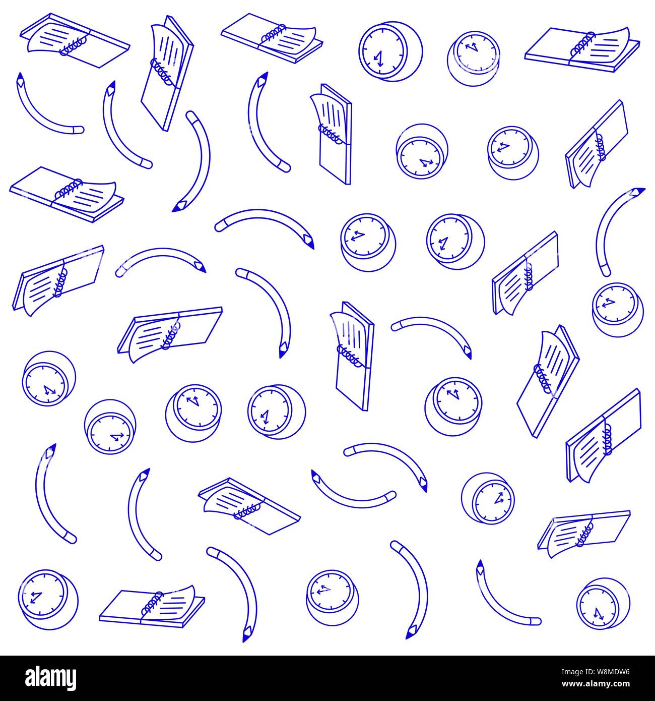 pattern of notebooks with clocks and pencils vector illustration design ...