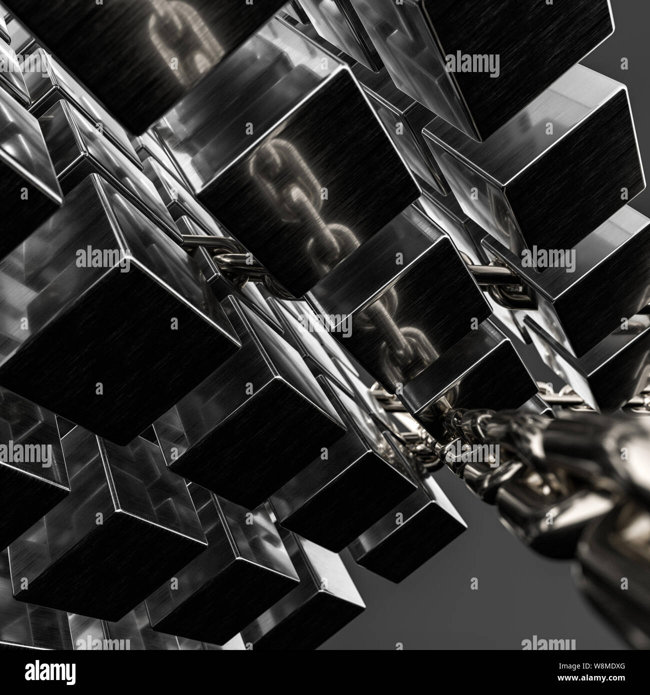 Metal chains and cubes background, 3d rendering. Computer digital ...