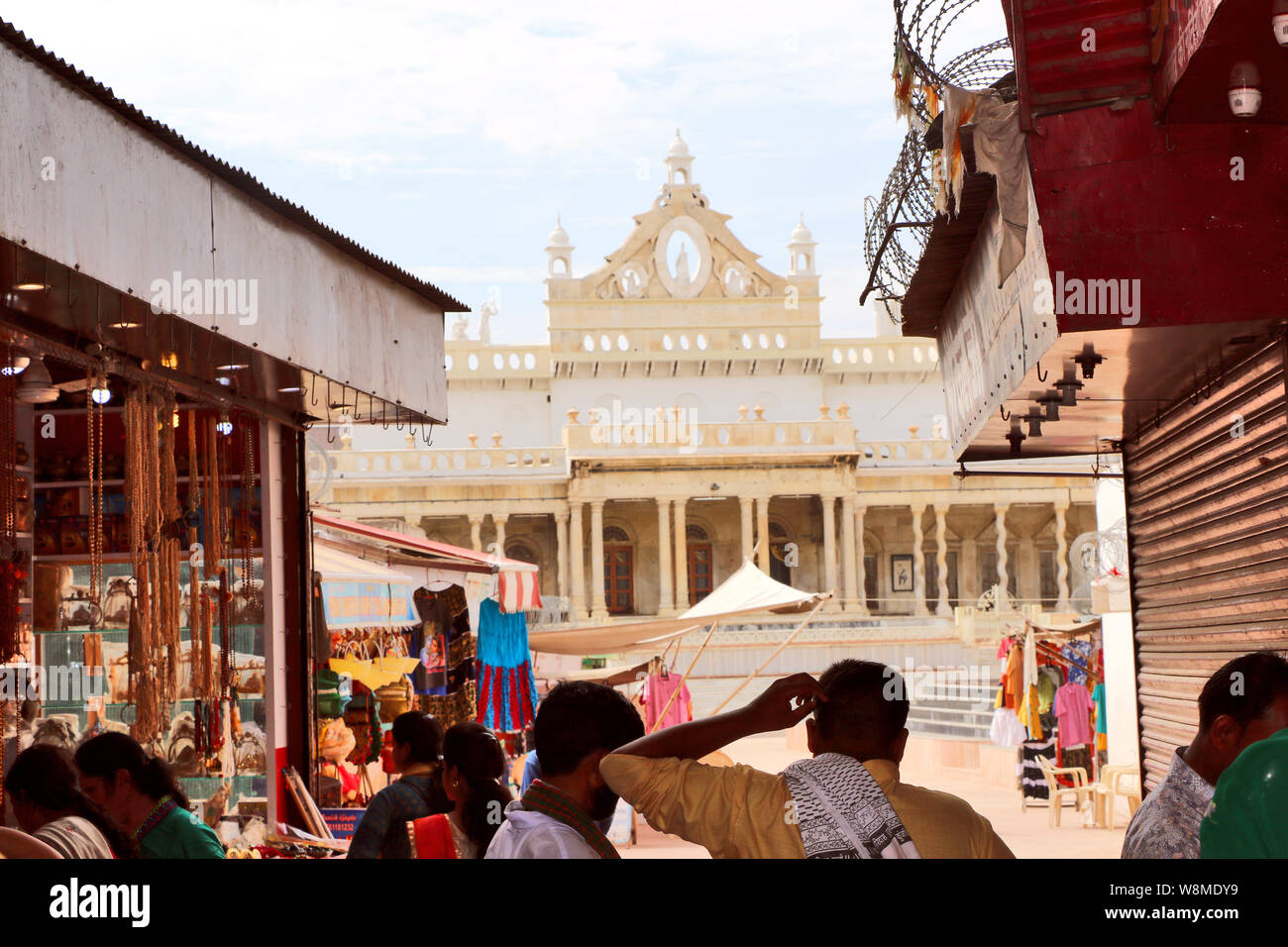 The street market outside a temple in Vrindavan. Pilgrims are buying ...