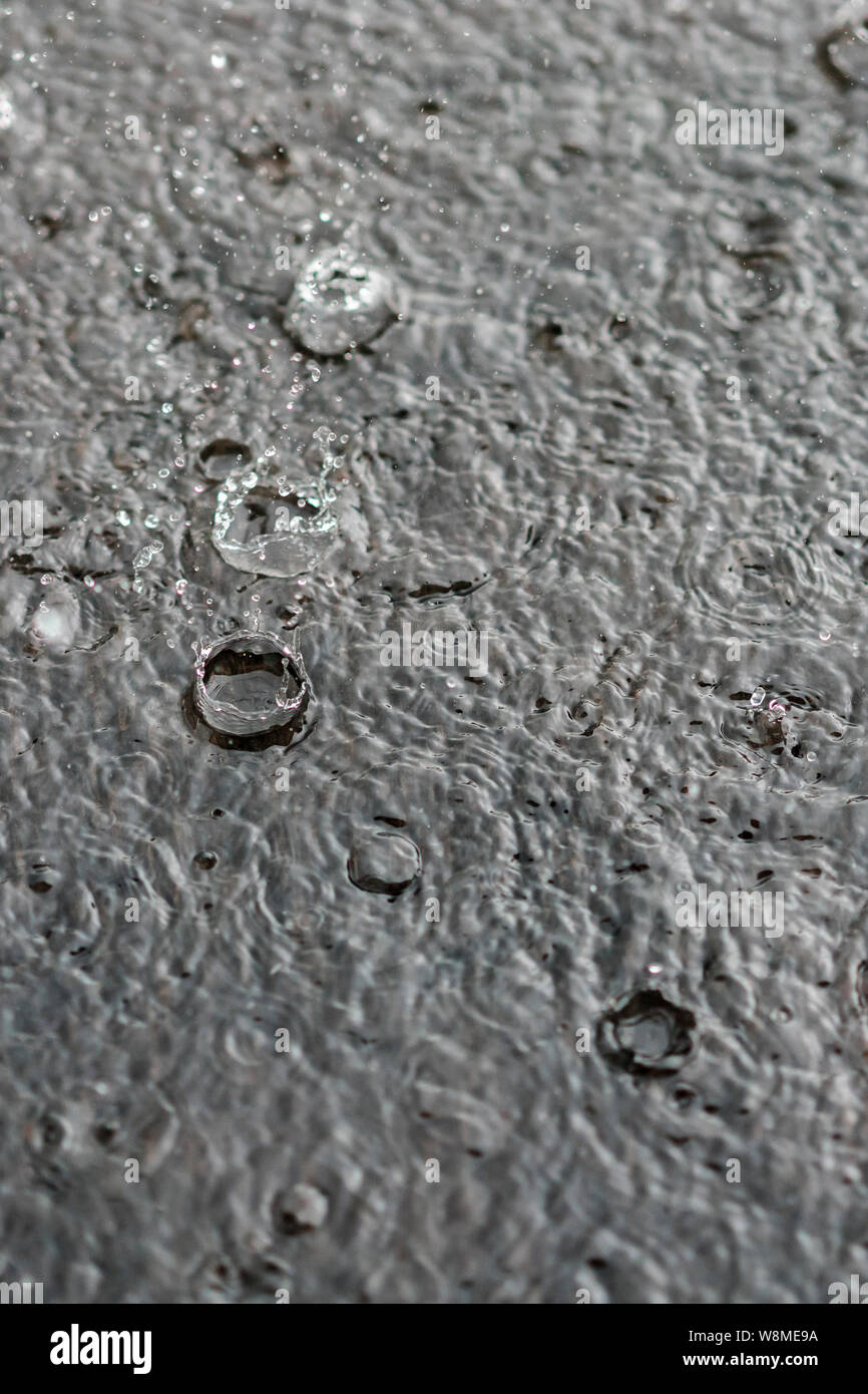 rain gray background. Drops on a puddle. Vertical photo Stock Photo - Alamy