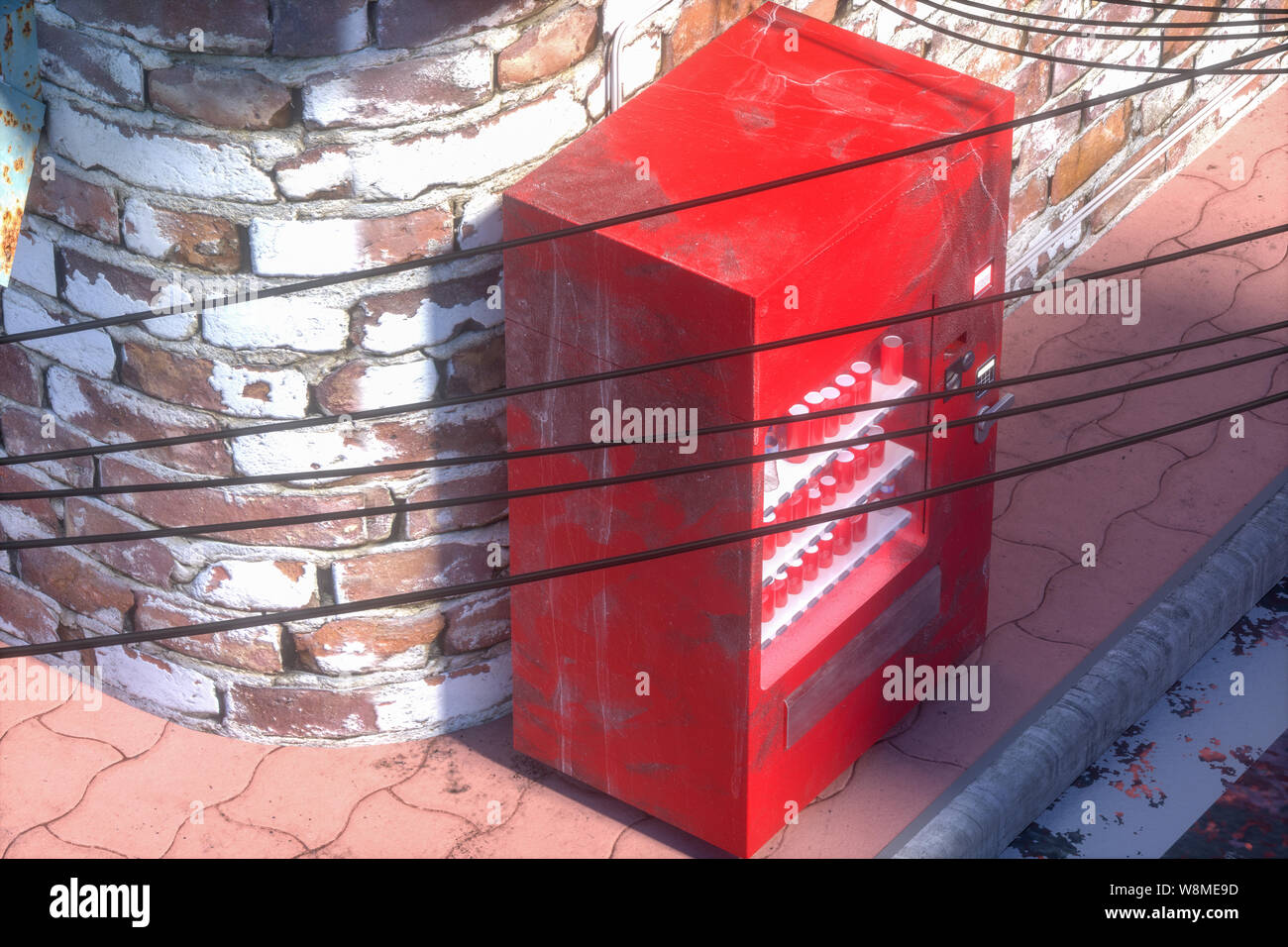 The retro city street with brick buildings by the road, 3d rendering ...