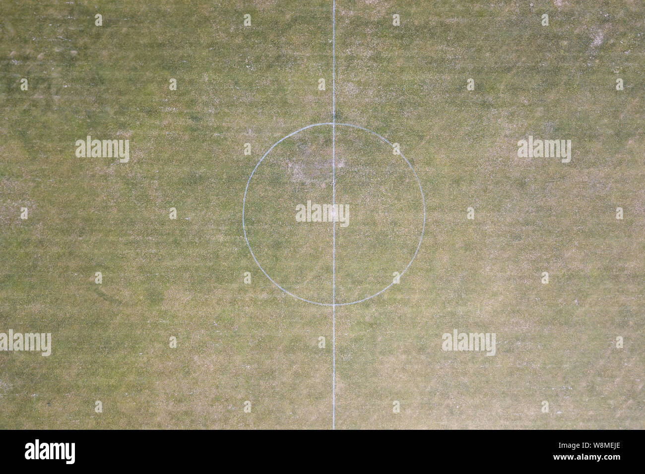 Aerial/drone view of a soccer/football field center circle at sports ...