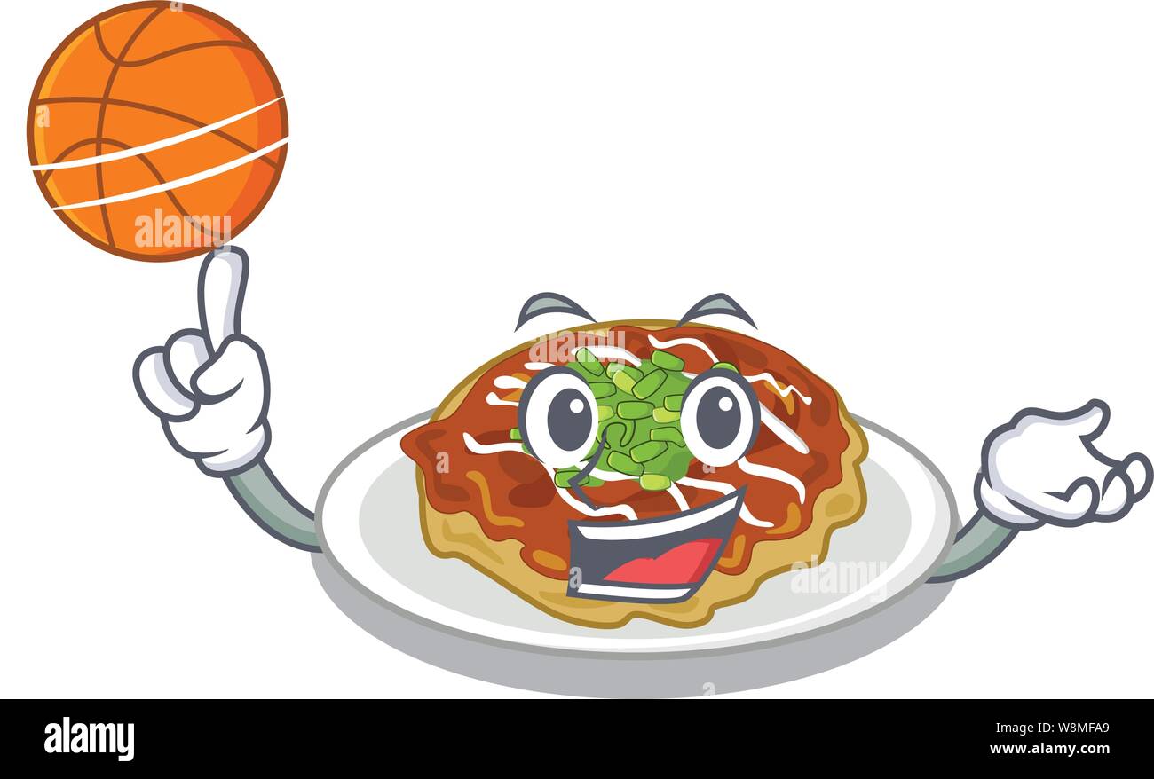 With basketball okonomiyaki is cooked in cartoon pan Stock Vector Image ...