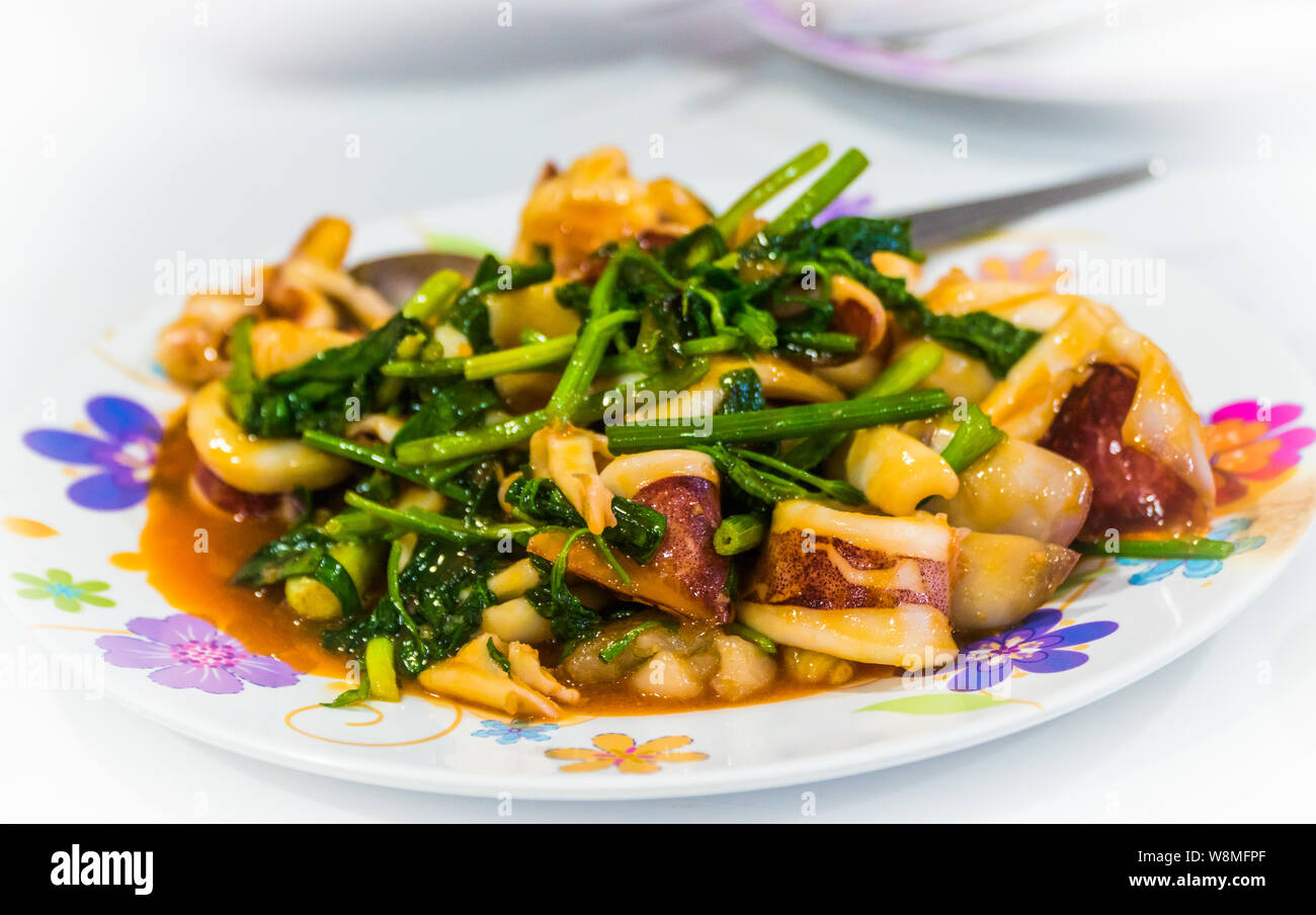 Fried mix seafood with oyster sauce Stock Photo - Alamy
