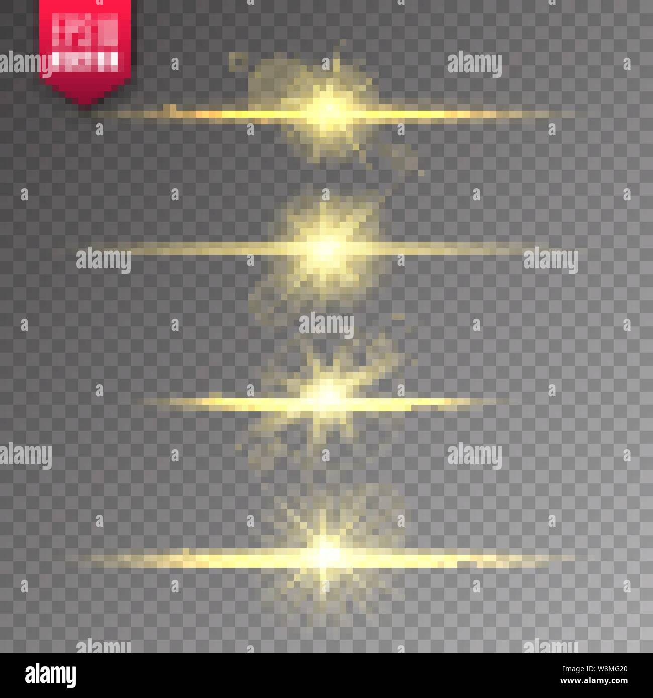 Glowing lights set on transparent background. Lens flare effect. Bright sparkling flash ...