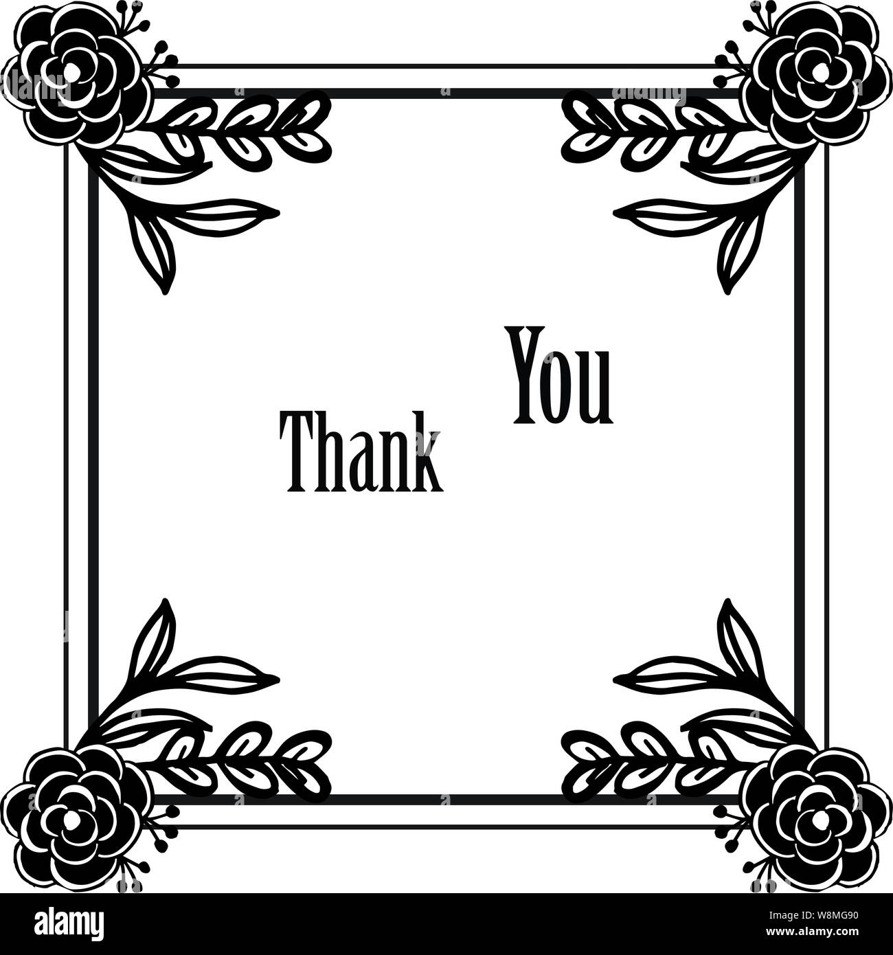 Ornament beautiful flower frame, lettering of thank you, for decoration ...