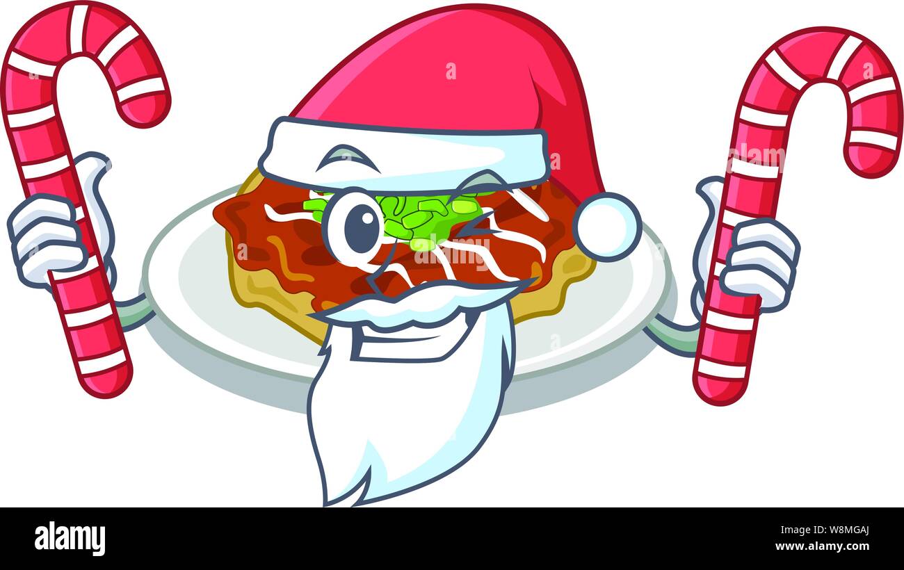 Santa with candy okonomiyaki is served on cartoon plate Stock Vector ...