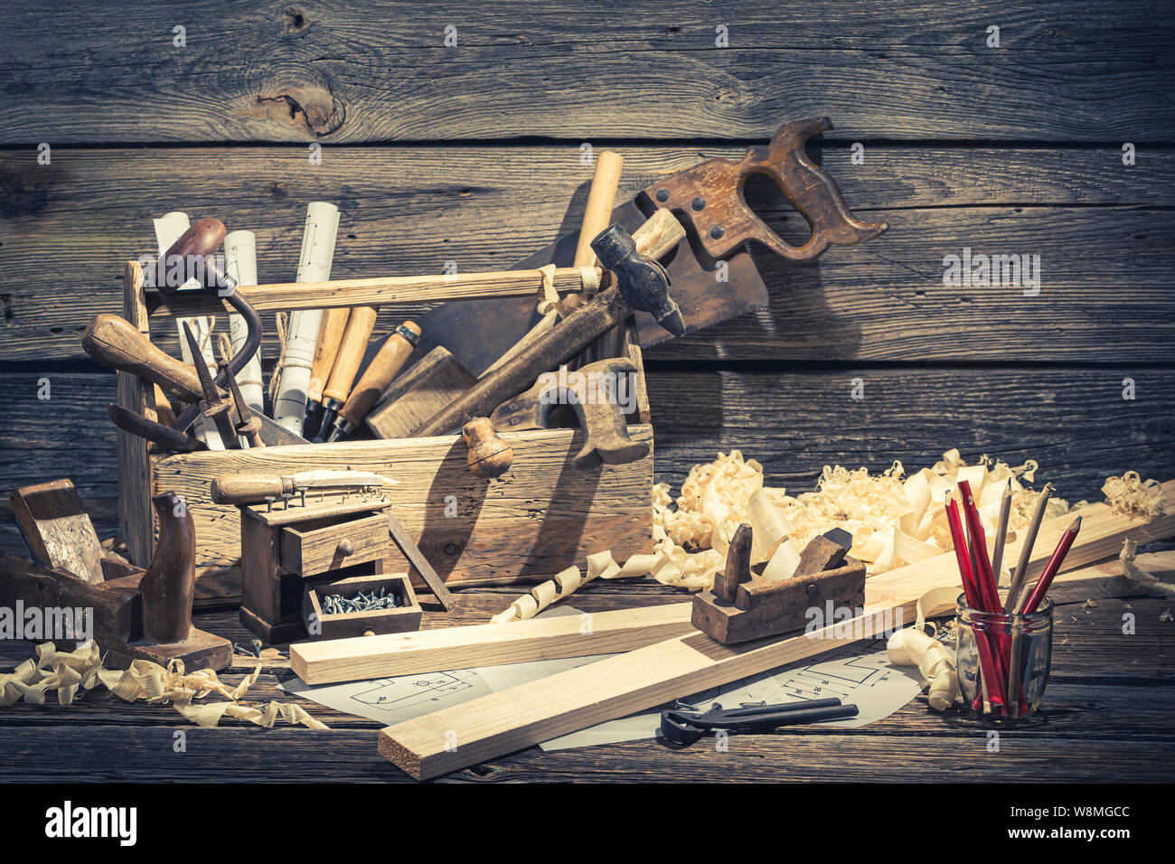 Vintage carpenter working tools hi-res stock photography and images - Alamy