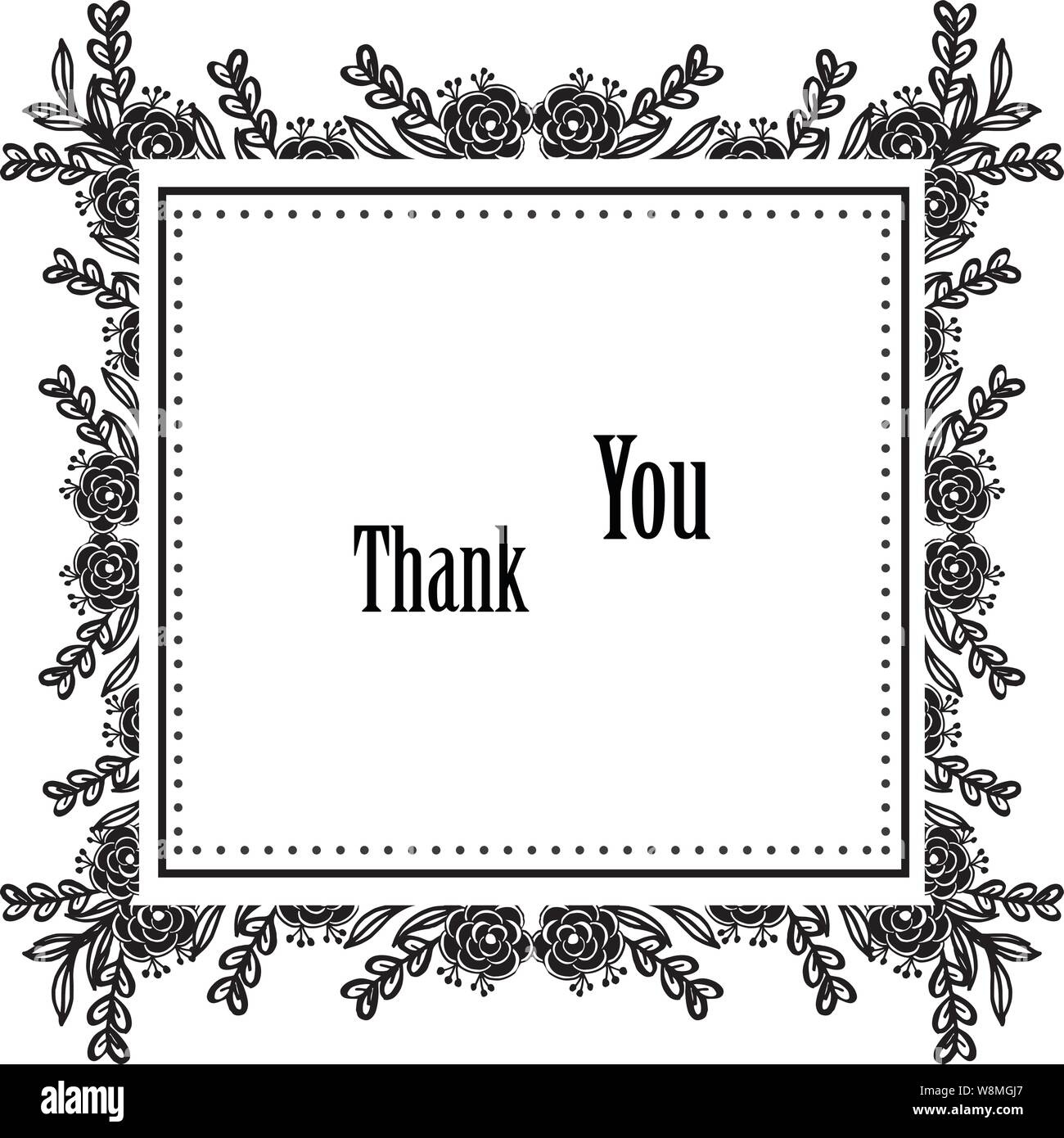 Shape of card thank you, elegant flower frame, isolated on a white ...