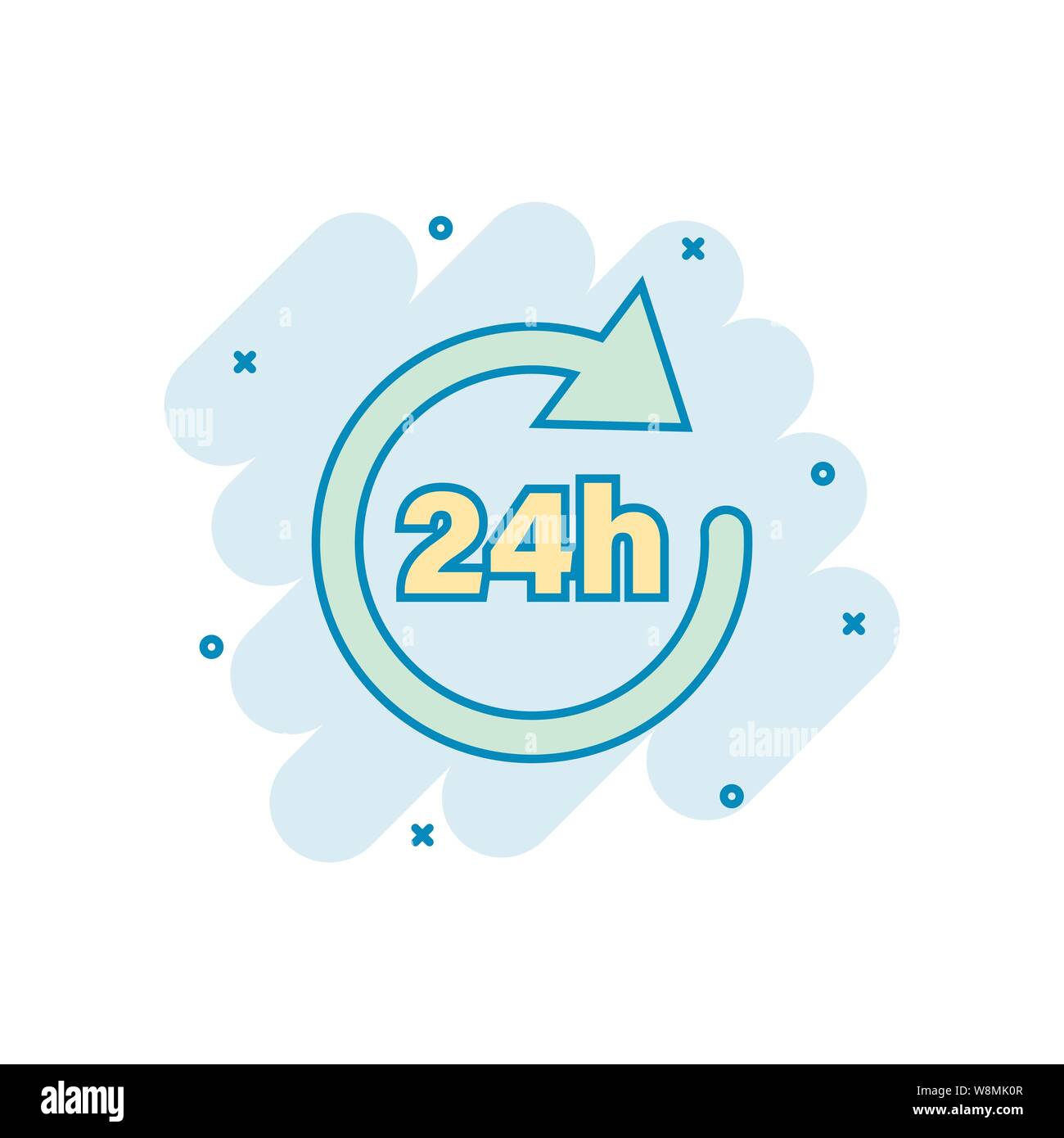 24 hours clock sign icon in comic style. Twenty four hour open vector ...