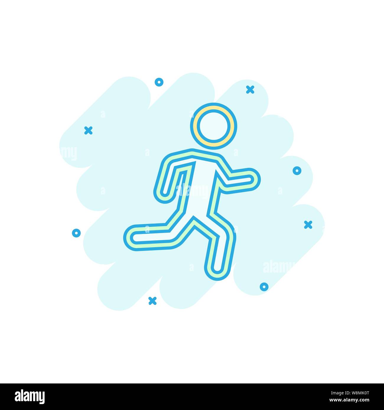 Running people sign icon in comic style. Run silhouette vector cartoon ...