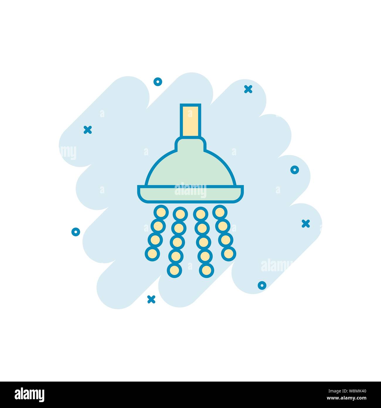 Shower sign icon in comic style. Bathroom water device vector cartoon ...