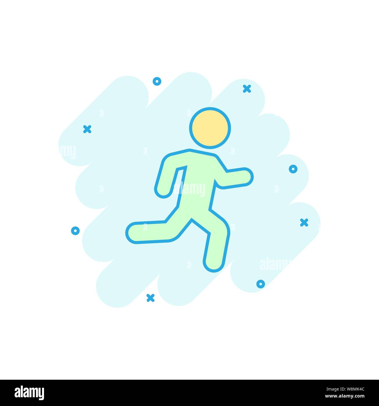 Running people sign icon in comic style. Run silhouette vector cartoon ...
