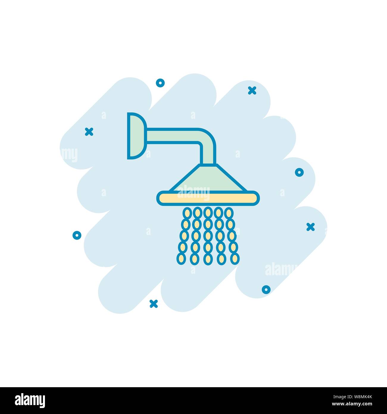 Shower sign icon in comic style. Bathroom water device vector cartoon ...