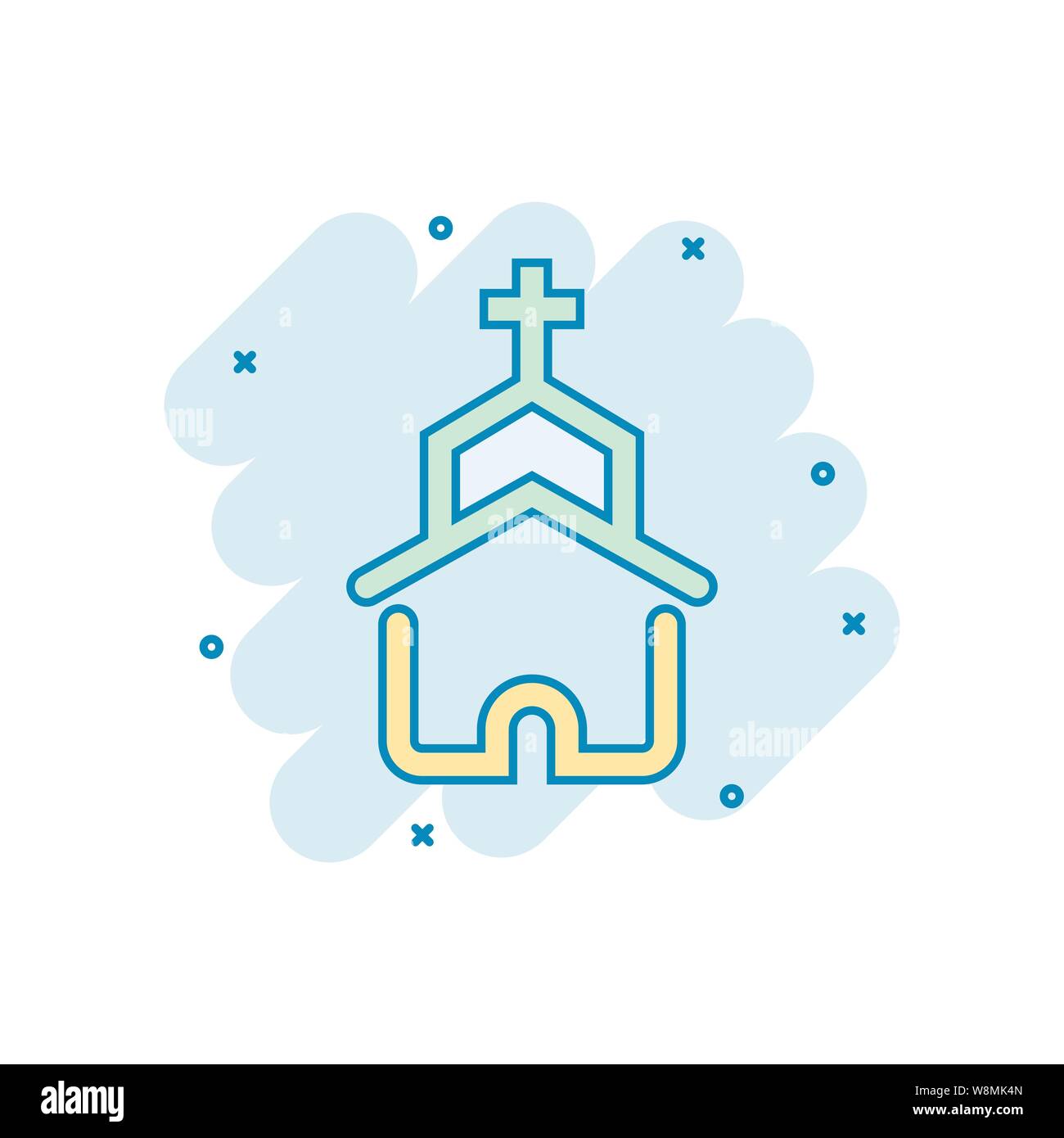 Church icon in comic style. Chapel vector cartoon illustration on white ...
