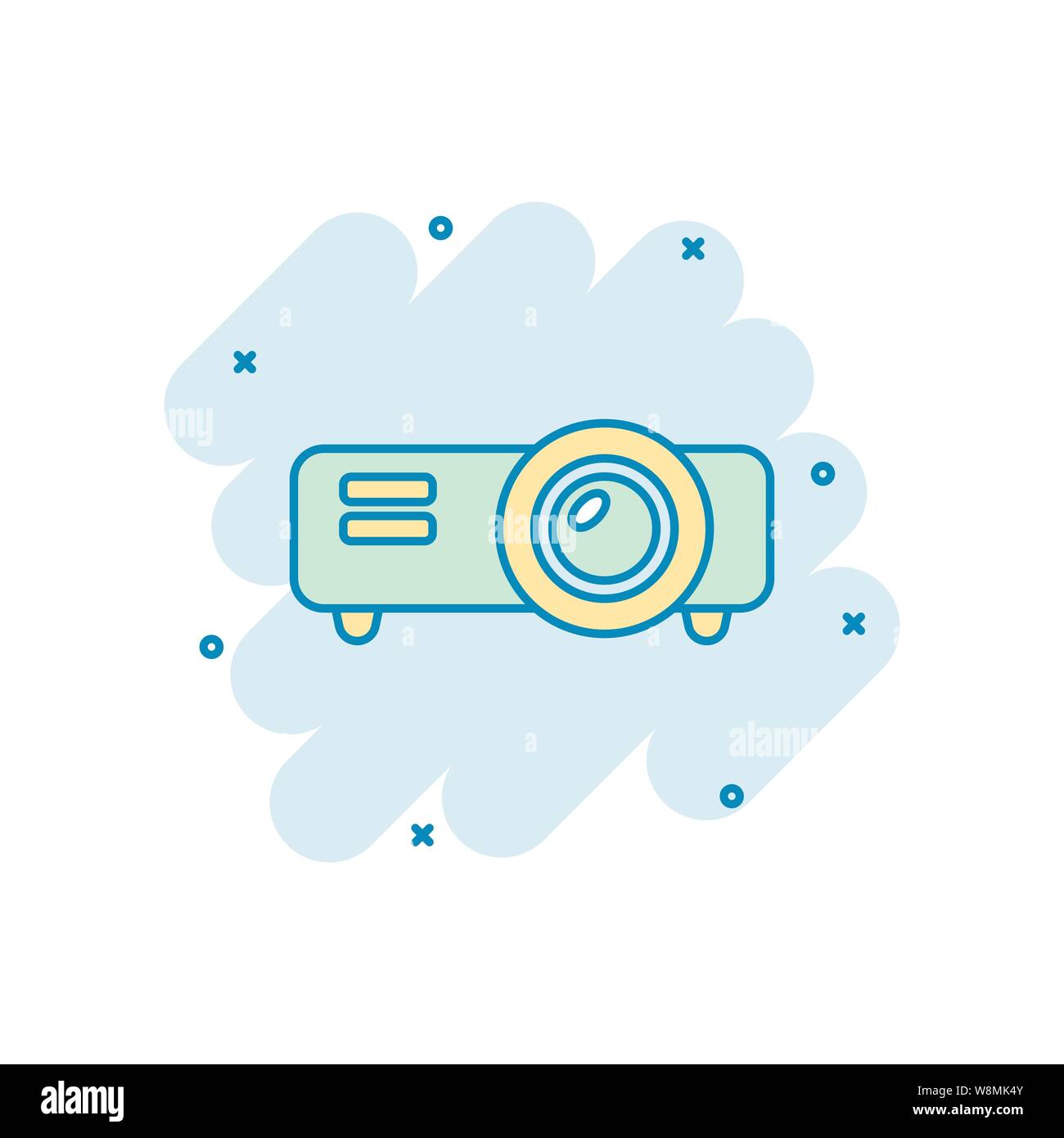 Video projector sign icon in comic style. Cinema presentation device ...