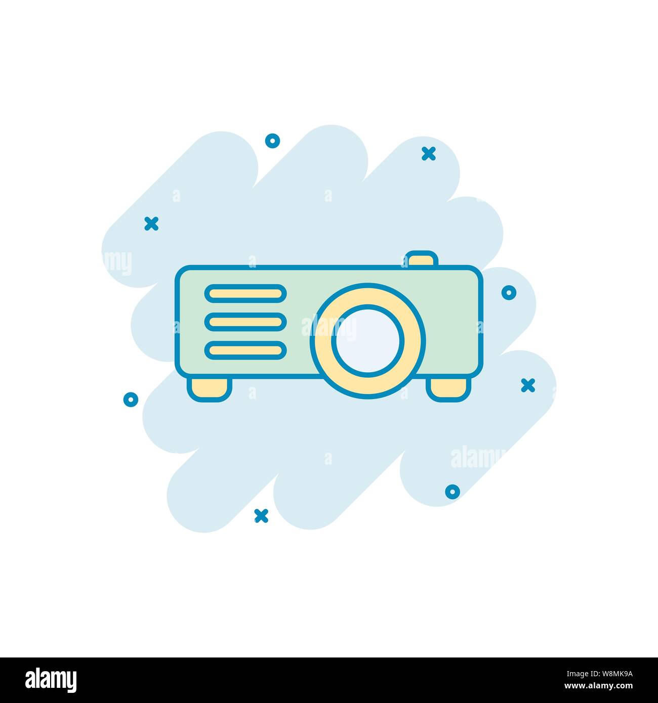 Video projector sign icon in comic style. Cinema presentation device ...