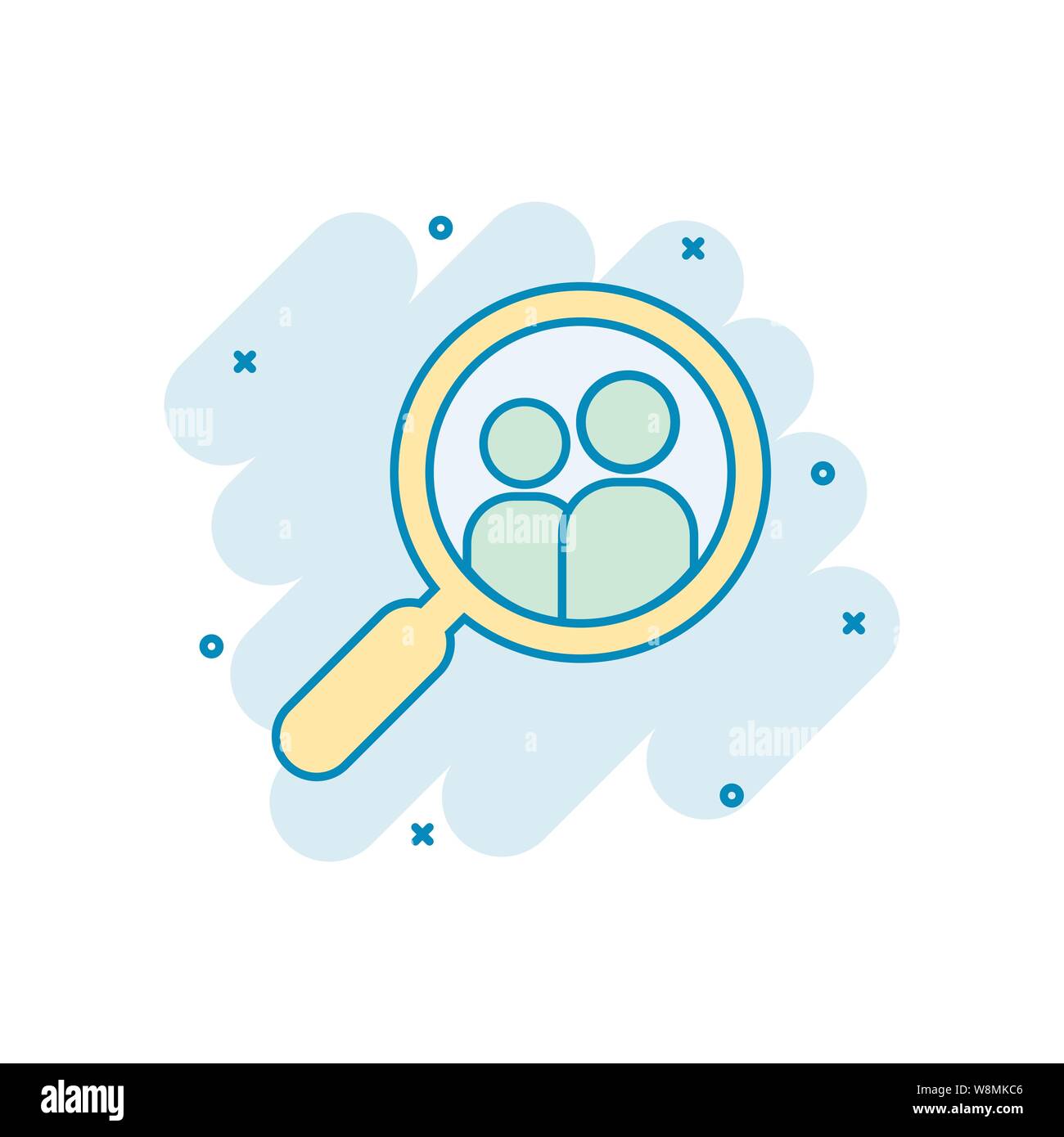 Search job vacancy icon in comic style. Loupe career vector cartoon ...