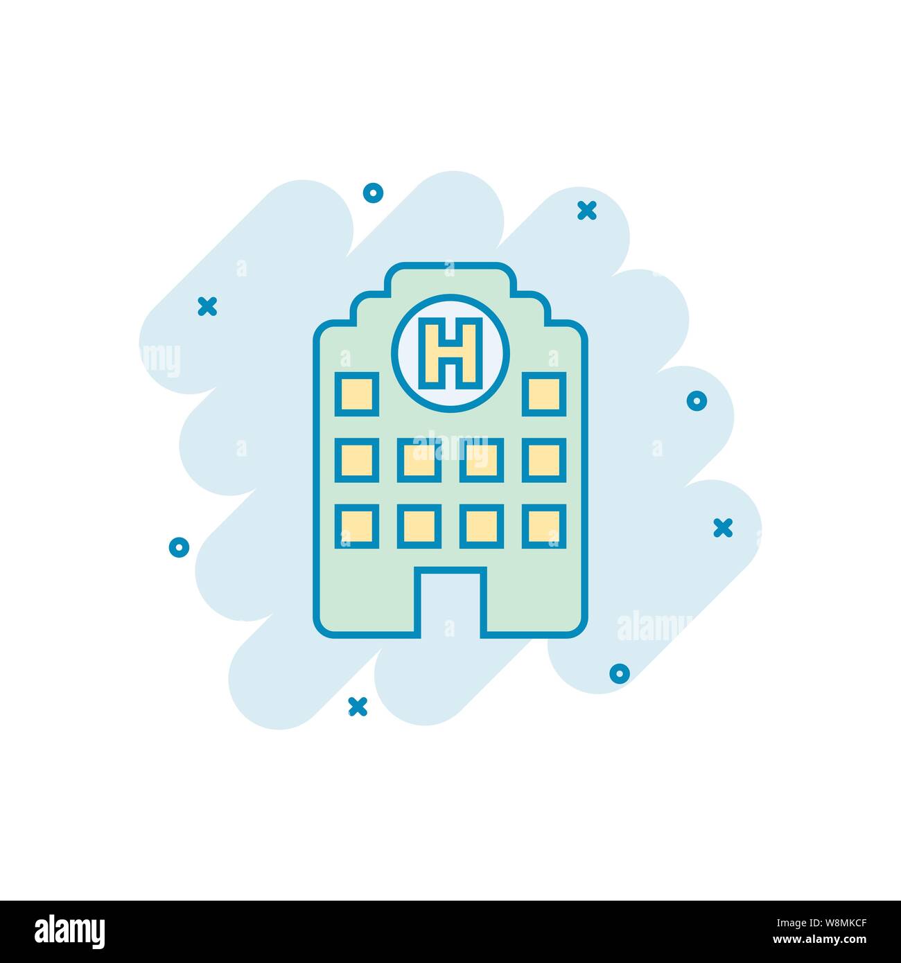 Hospital building icon in comic style. Infirmary vector cartoon ...