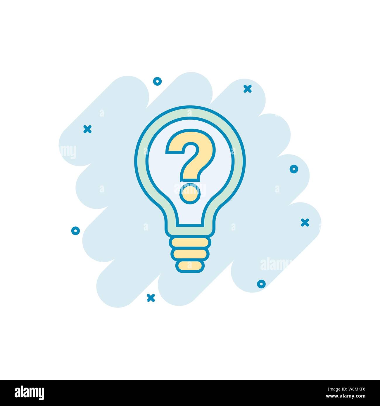Problem solution icon in comic style. Light bulb idea vector cartoon ...
