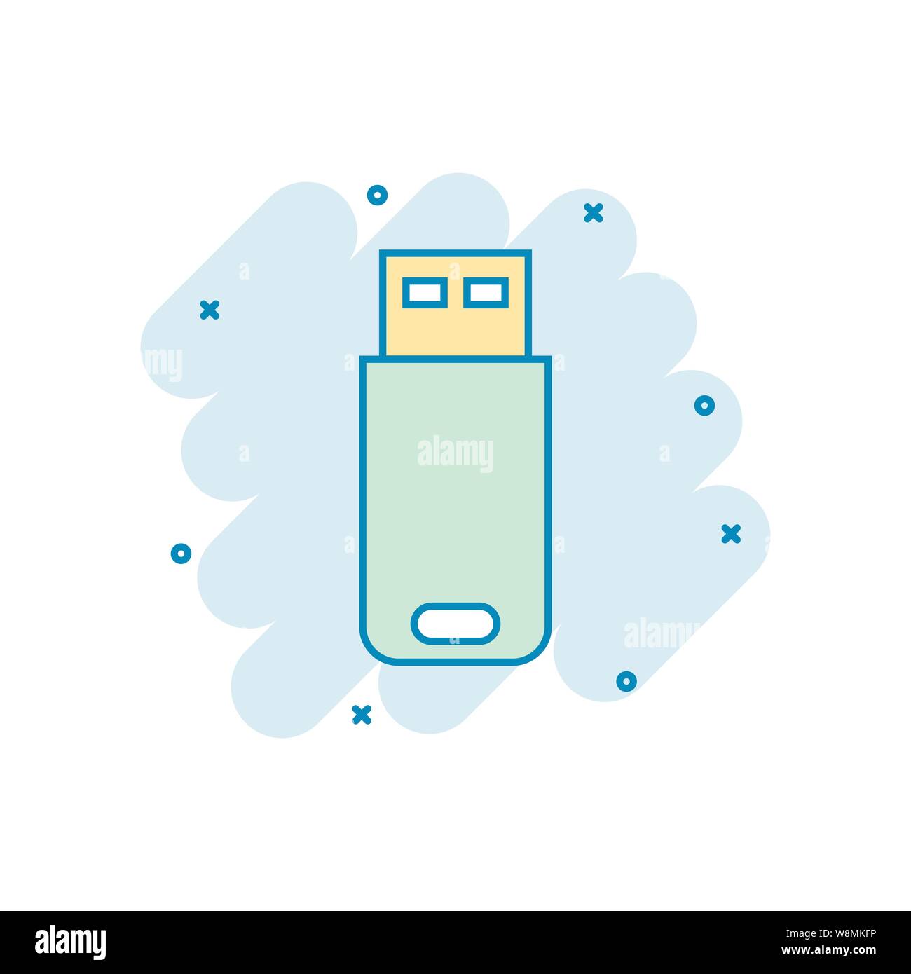 Usb drive icon in comic style. Flash disk vector cartoon illustration ...