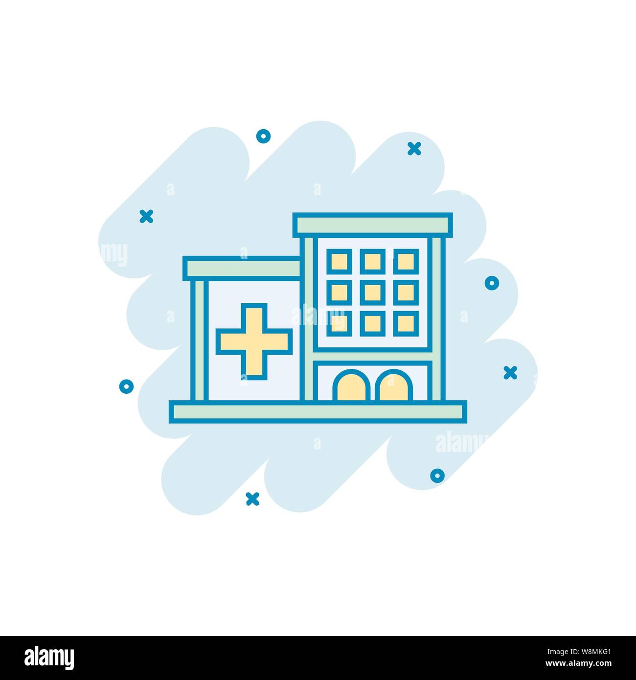 Hospital building icon in comic style. Infirmary vector cartoon ...