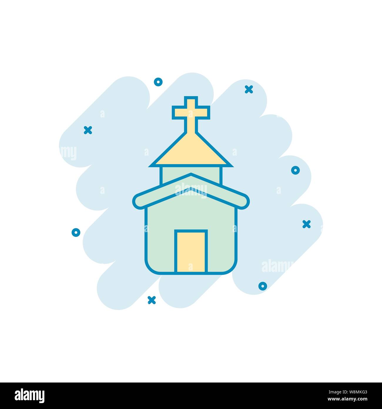 Church icon in comic style. Chapel vector cartoon illustration on white ...