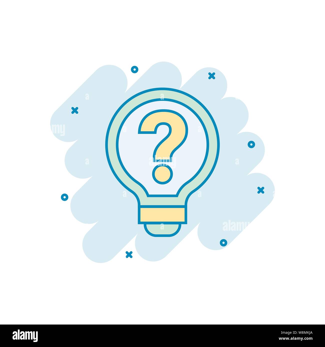 Problem solution icon in comic style. Light bulb idea vector cartoon ...