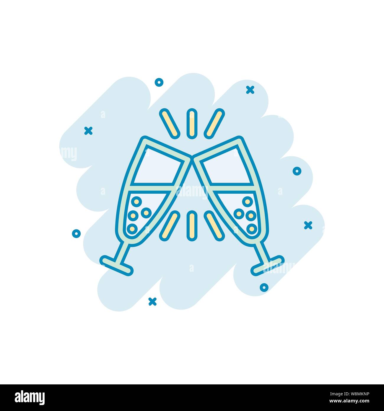 Champagne glass icon in comic style. Alcohol drink vector cartoon ...