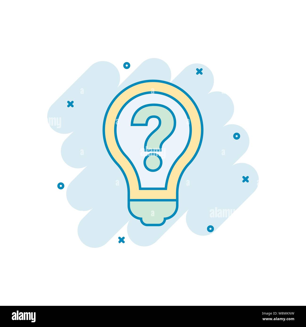 Problem solution icon in comic style. Light bulb idea vector cartoon ...