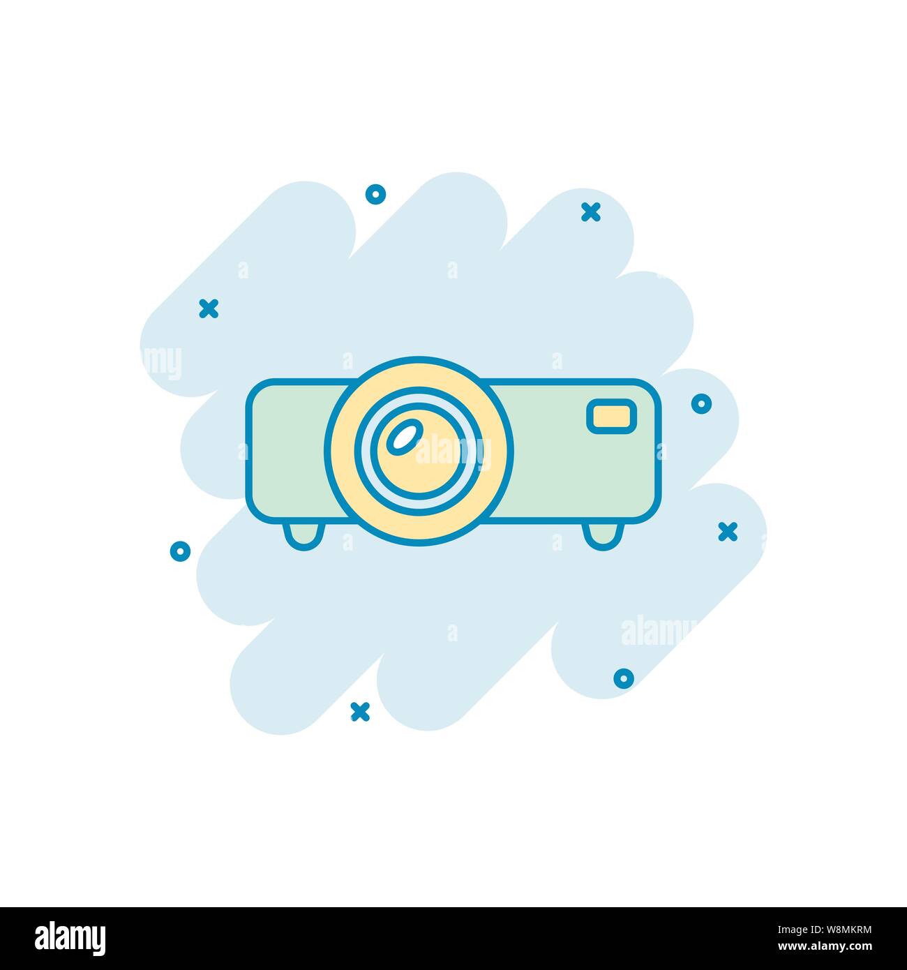 Video projector sign icon in comic style. Cinema presentation device ...