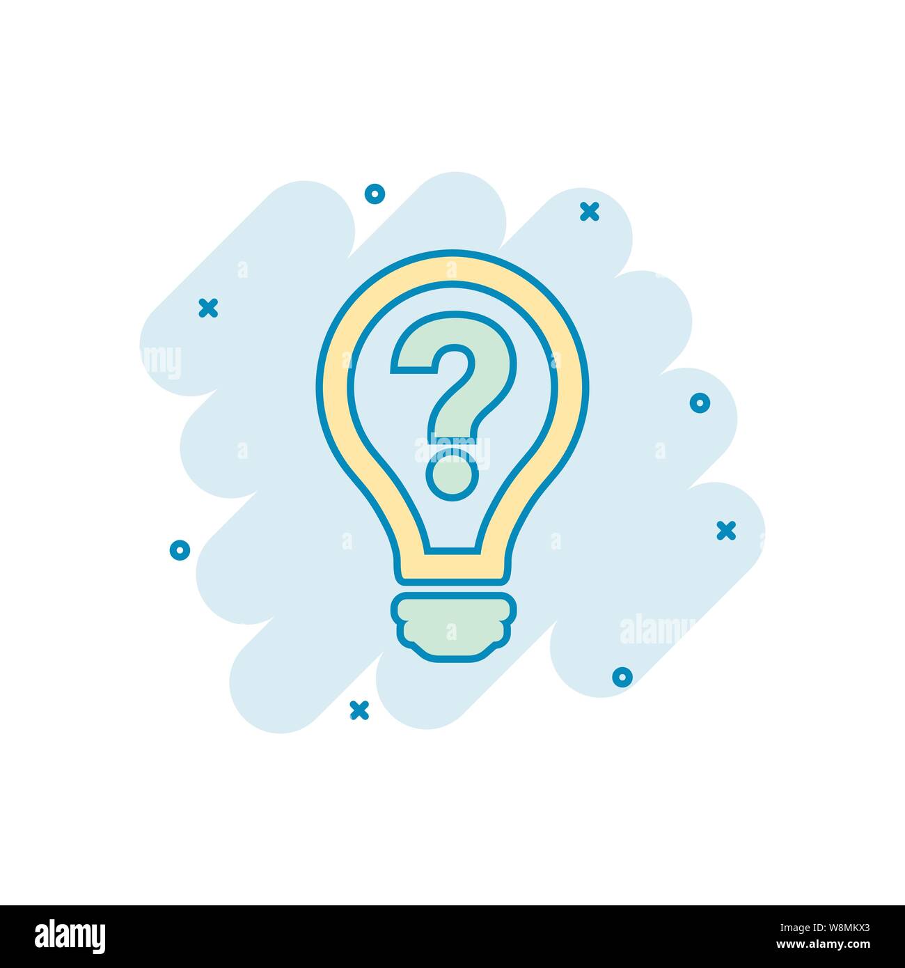 Problem solution icon in comic style. Light bulb idea vector cartoon ...