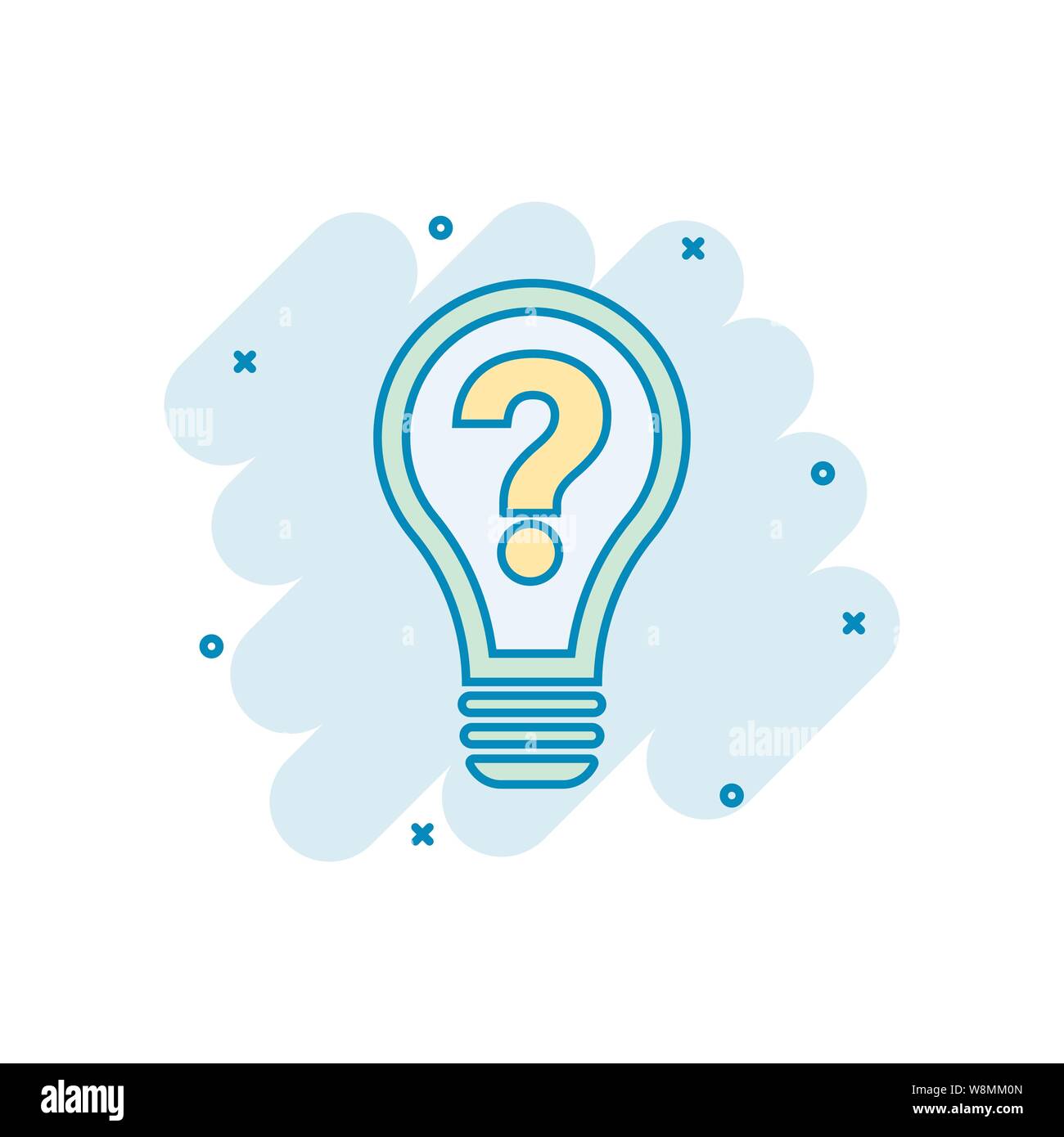 Problem solution icon in comic style. Light bulb idea vector cartoon ...