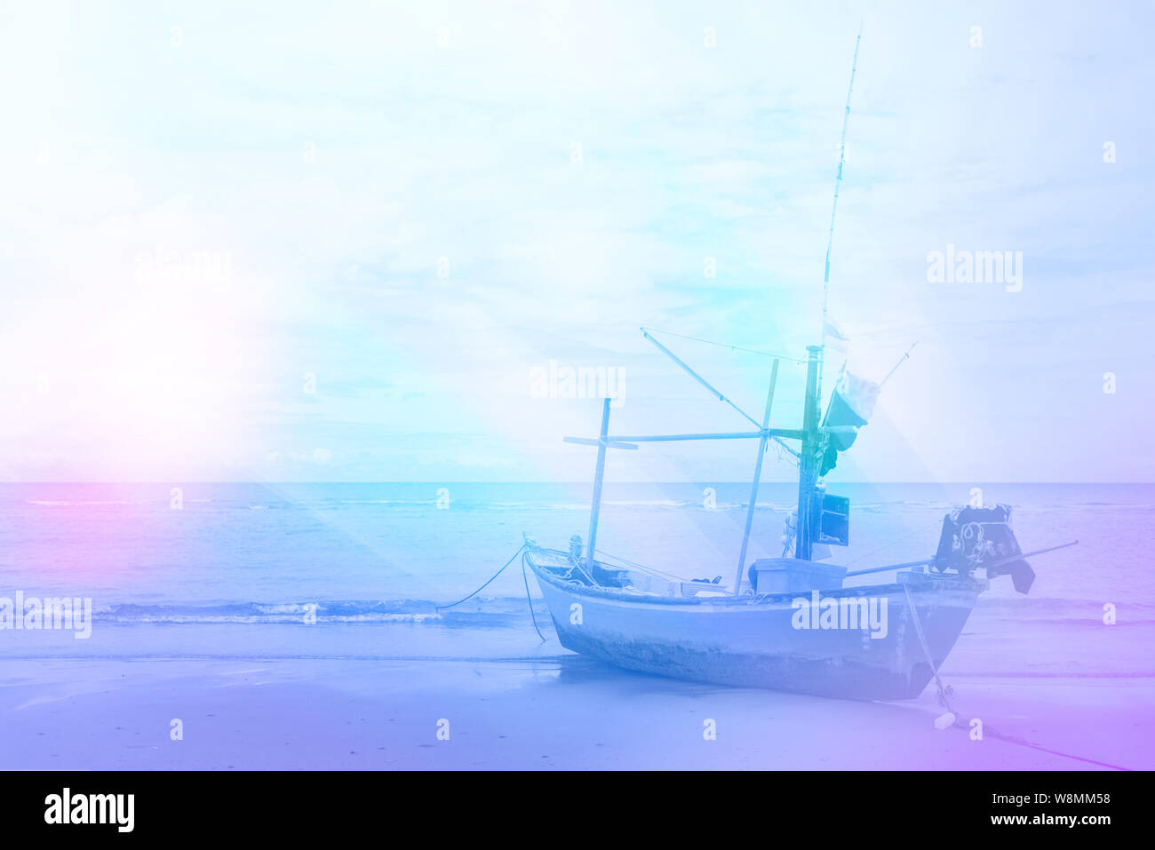beach and fishing boat for background design concept Stock Photo - Alamy