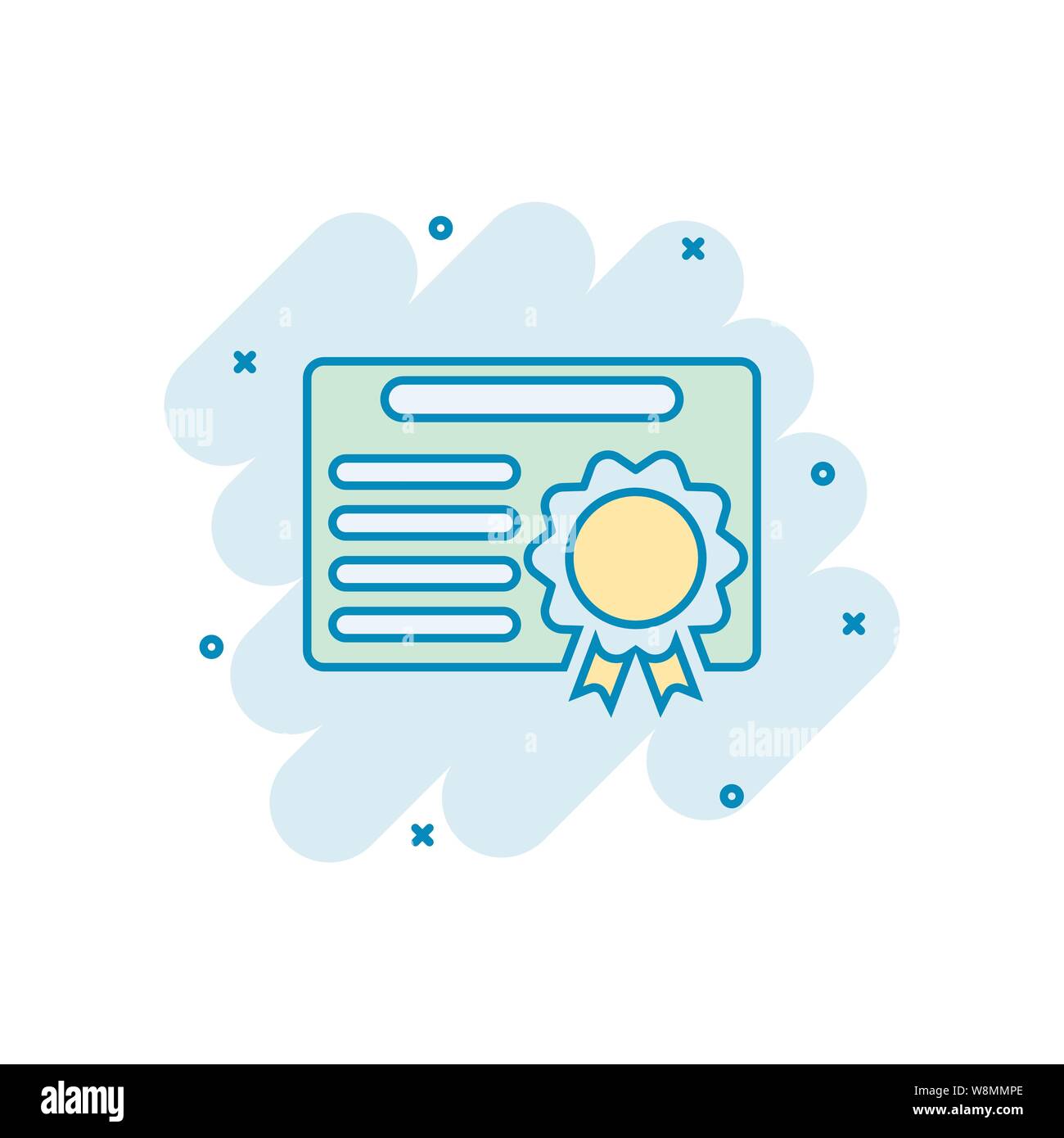 Certificate icon in comic style. License badge vector cartoon ...