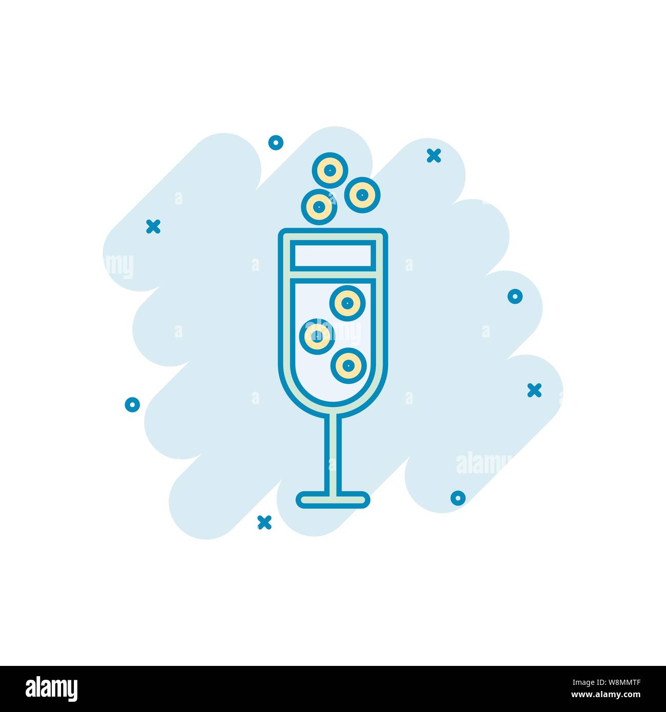 Champagne glass icon in comic style. Alcohol drink vector cartoon ...