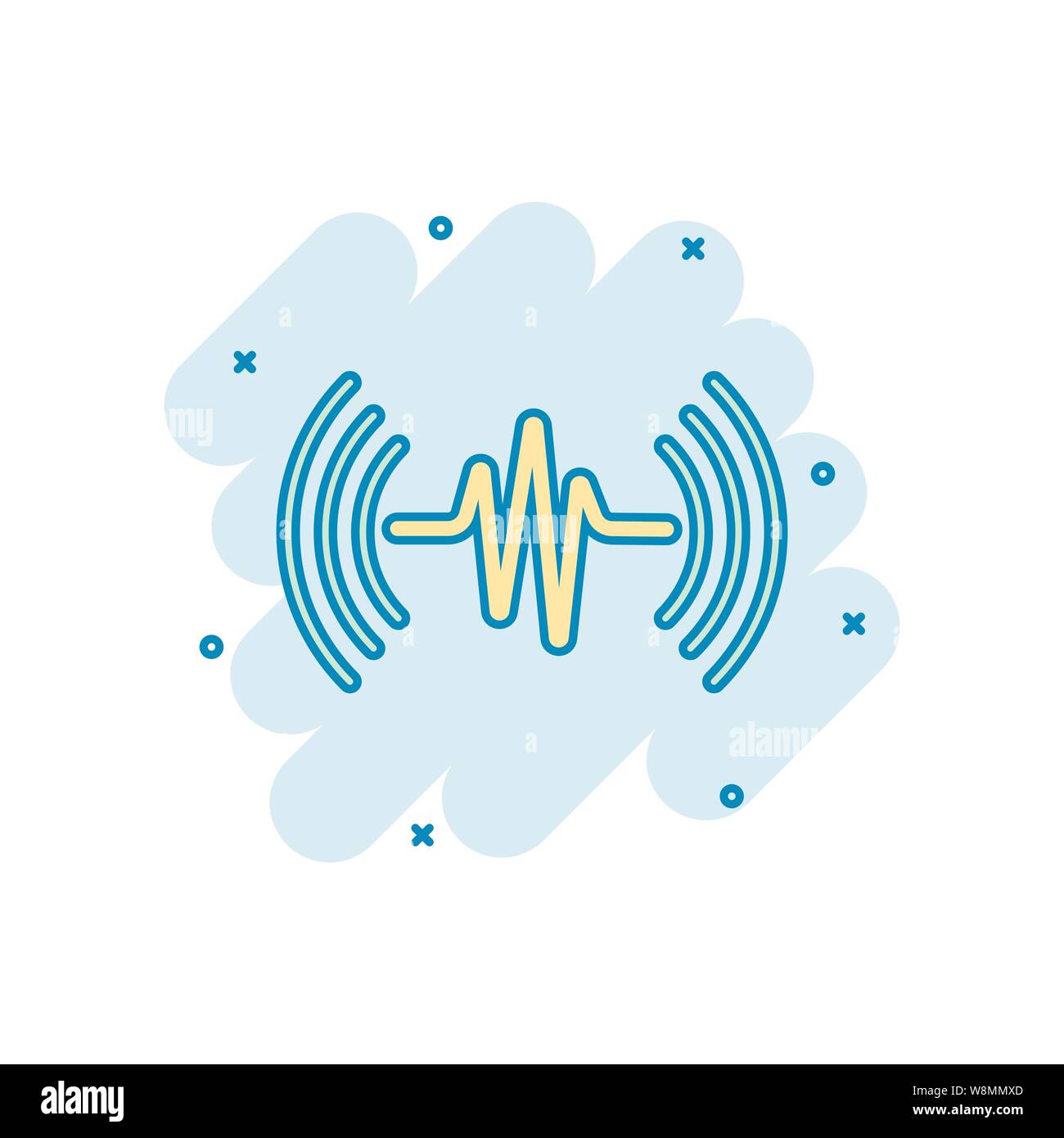 Sound wave icon in comic style. Heart beat vector cartoon illustration ...