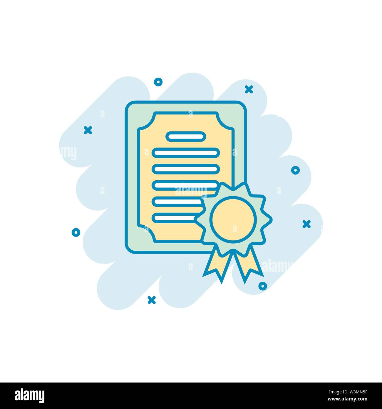 Certificate icon in comic style. License badge vector cartoon ...