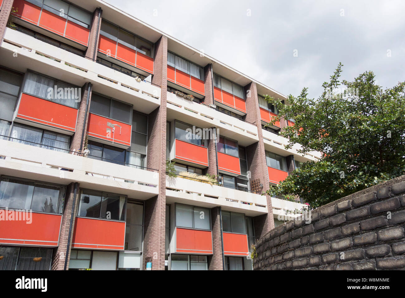 Exterior of Basterfield House apartments on Golden Lane Estate, London ...