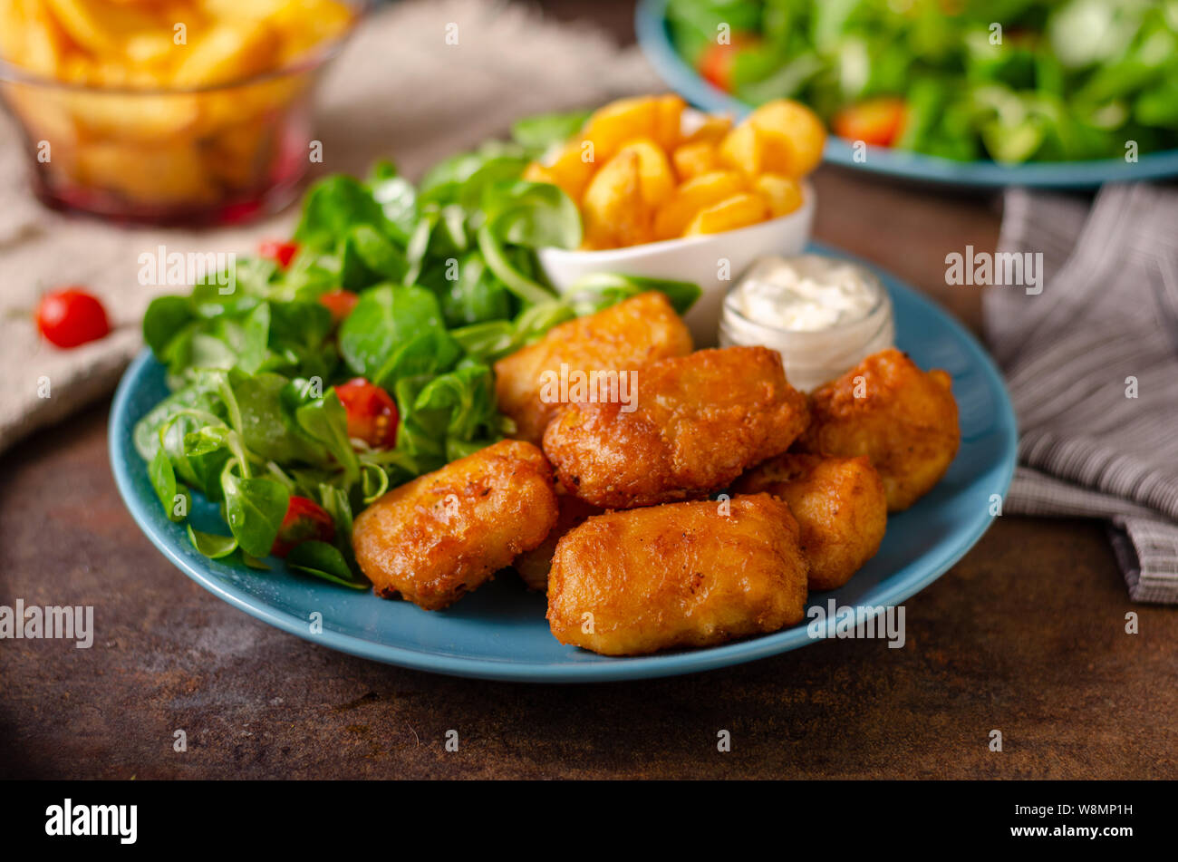 Fish and homemade french fries with delicious tartar sauce Stock Photo ...