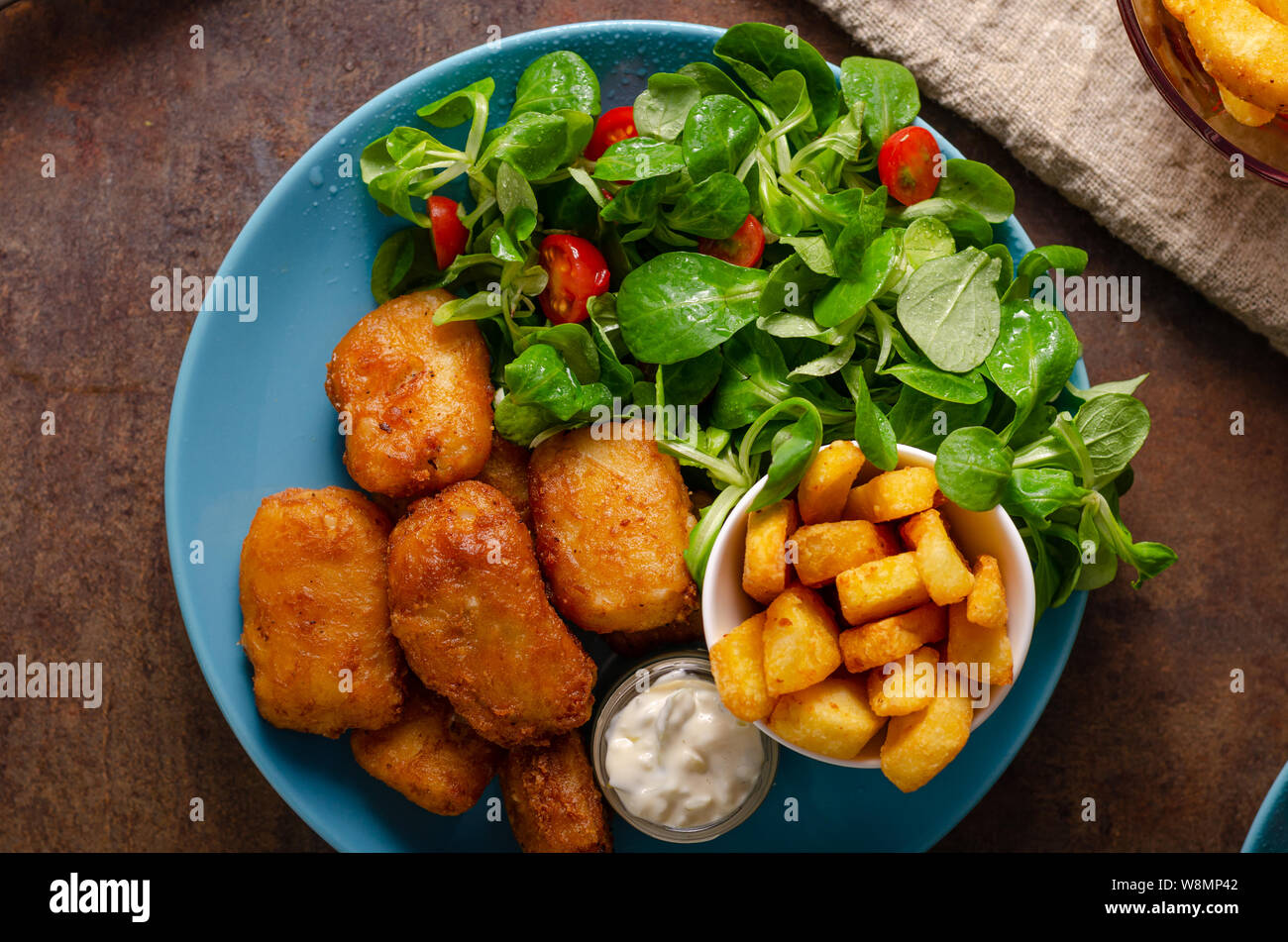 Fish and homemade french fries with delicious tartar sauce Stock Photo ...