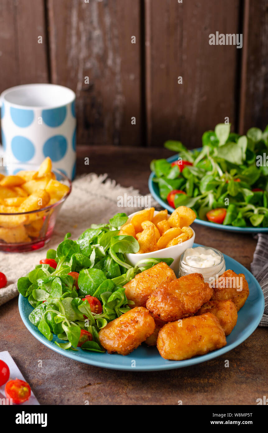Fish and homemade french fries with delicious tartar sauce Stock Photo ...