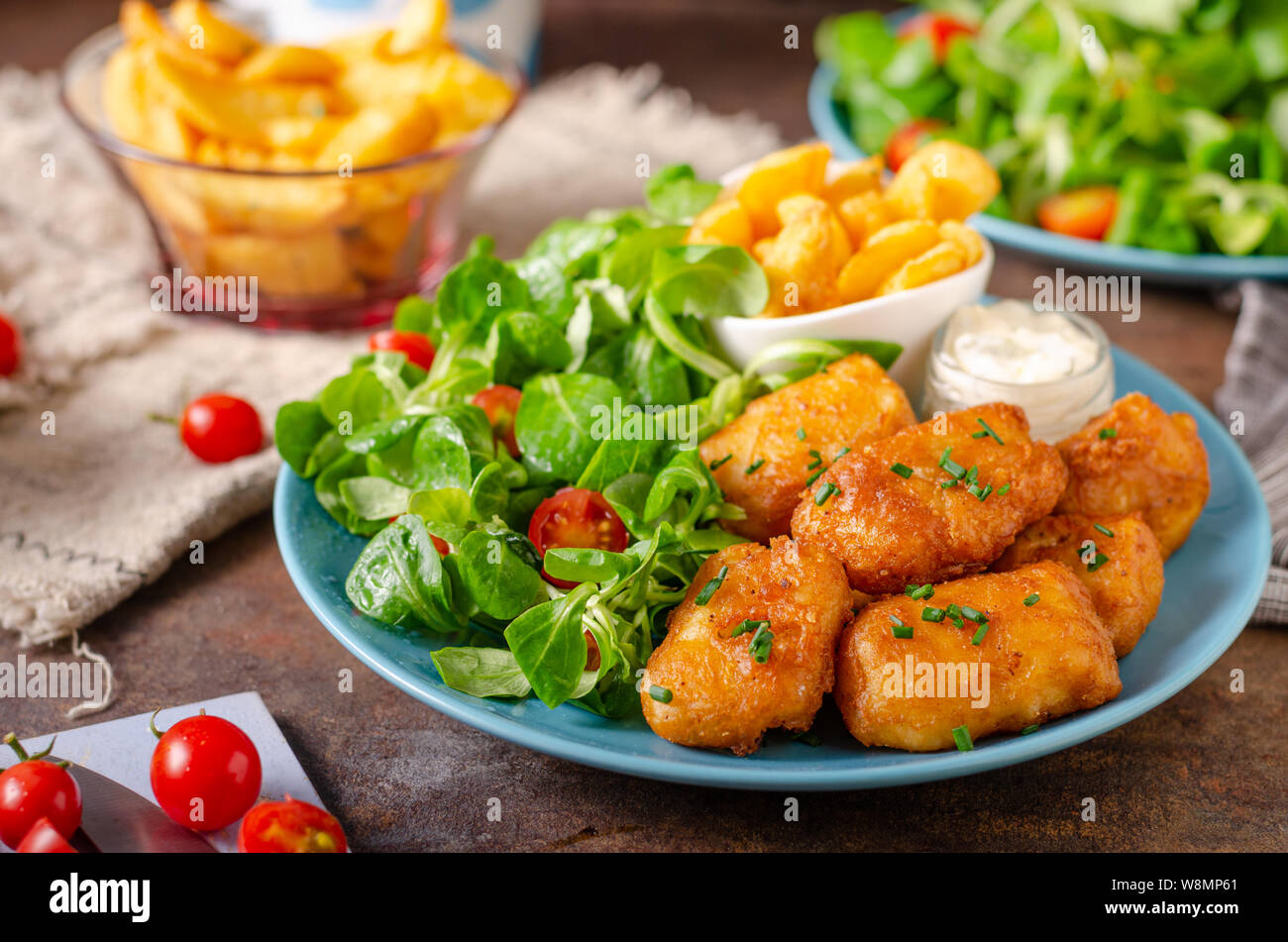Fish and homemade french fries with delicious tartar sauce Stock Photo ...