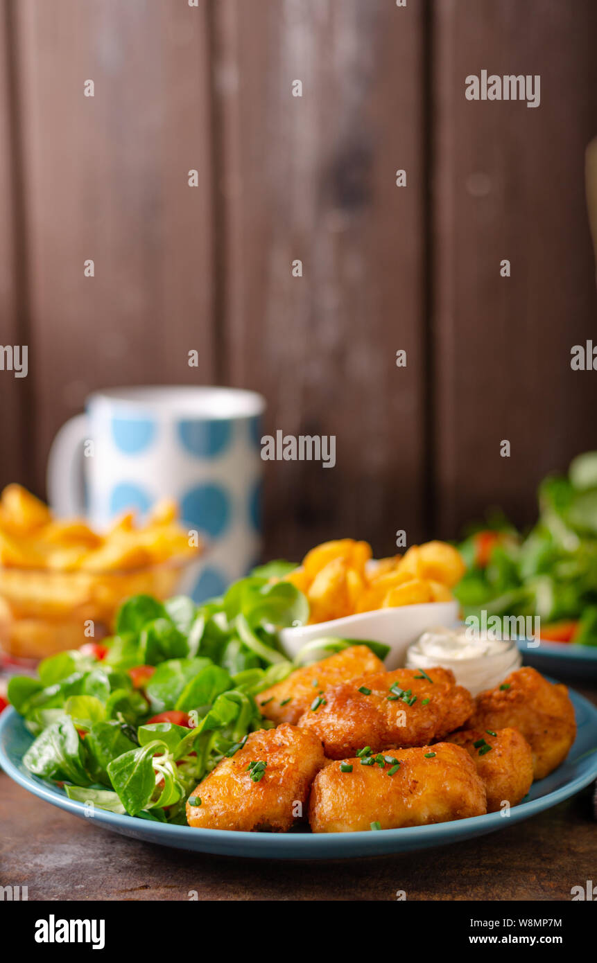 Fish and homemade french fries with delicious tartar sauce Stock Photo ...
