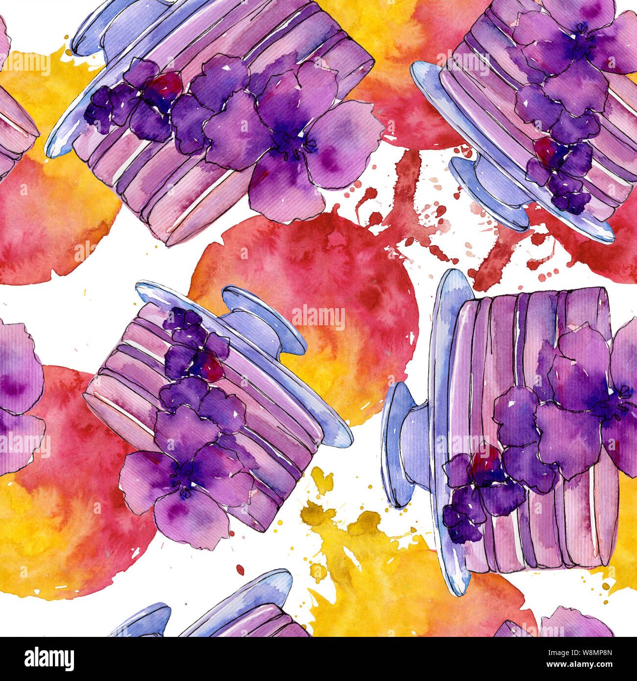 Tasty cake decorated with flowers. Watercolor background illustration ...