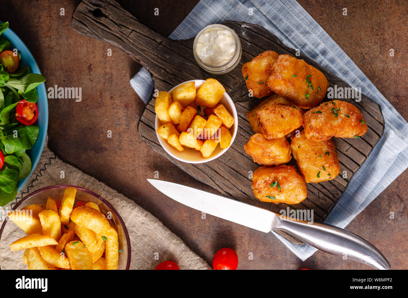 Fish and homemade french fries with delicious tartar sauce Stock Photo ...