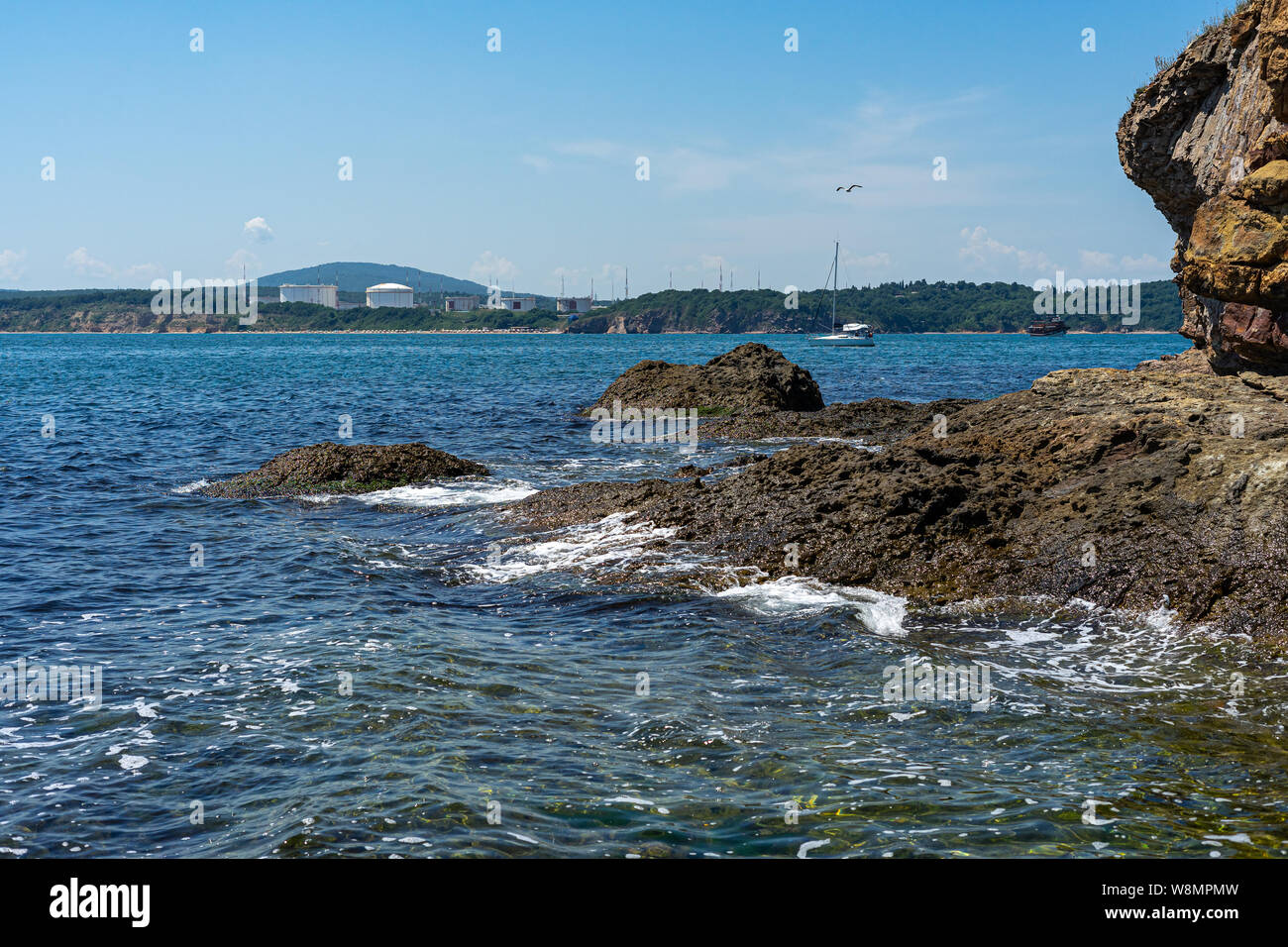 Cliffs of the island of St. Anastasia. The Burgas Bay of Black Sea ...