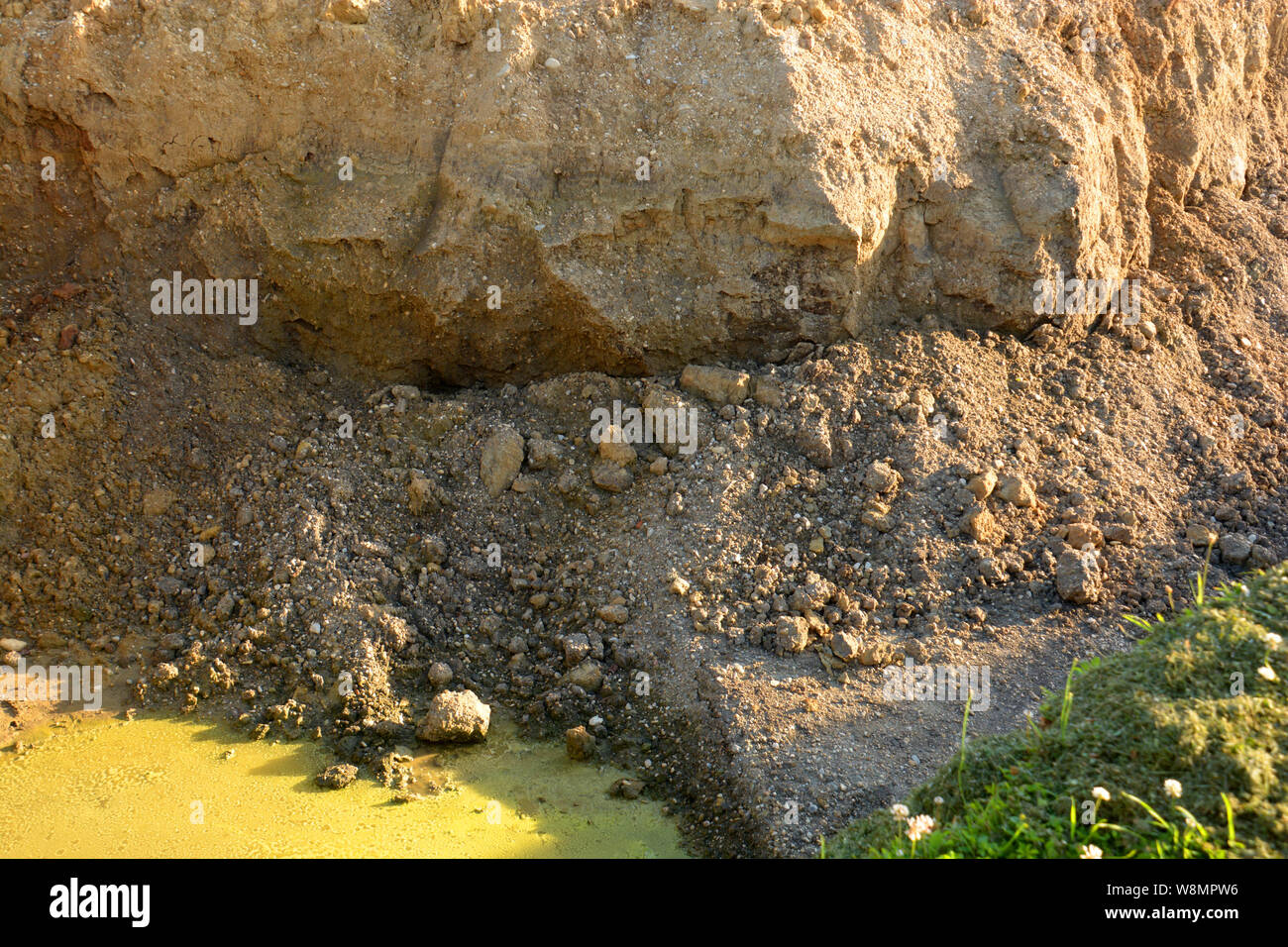 construction site with earthmoving works, new excavated excavation pit ...