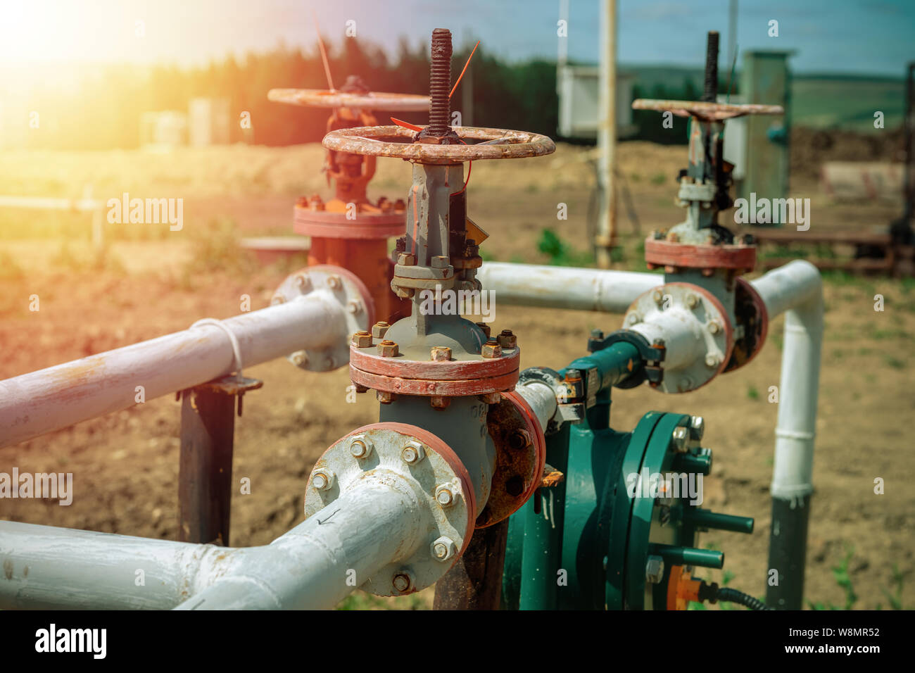 Oil and gas processing plant with pipe line valves. Oil pipeline valves ...