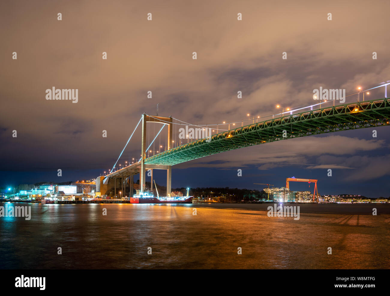 Gothenburg, Sweden- February 23, 2017: Night view of Alvsborg bridge ...